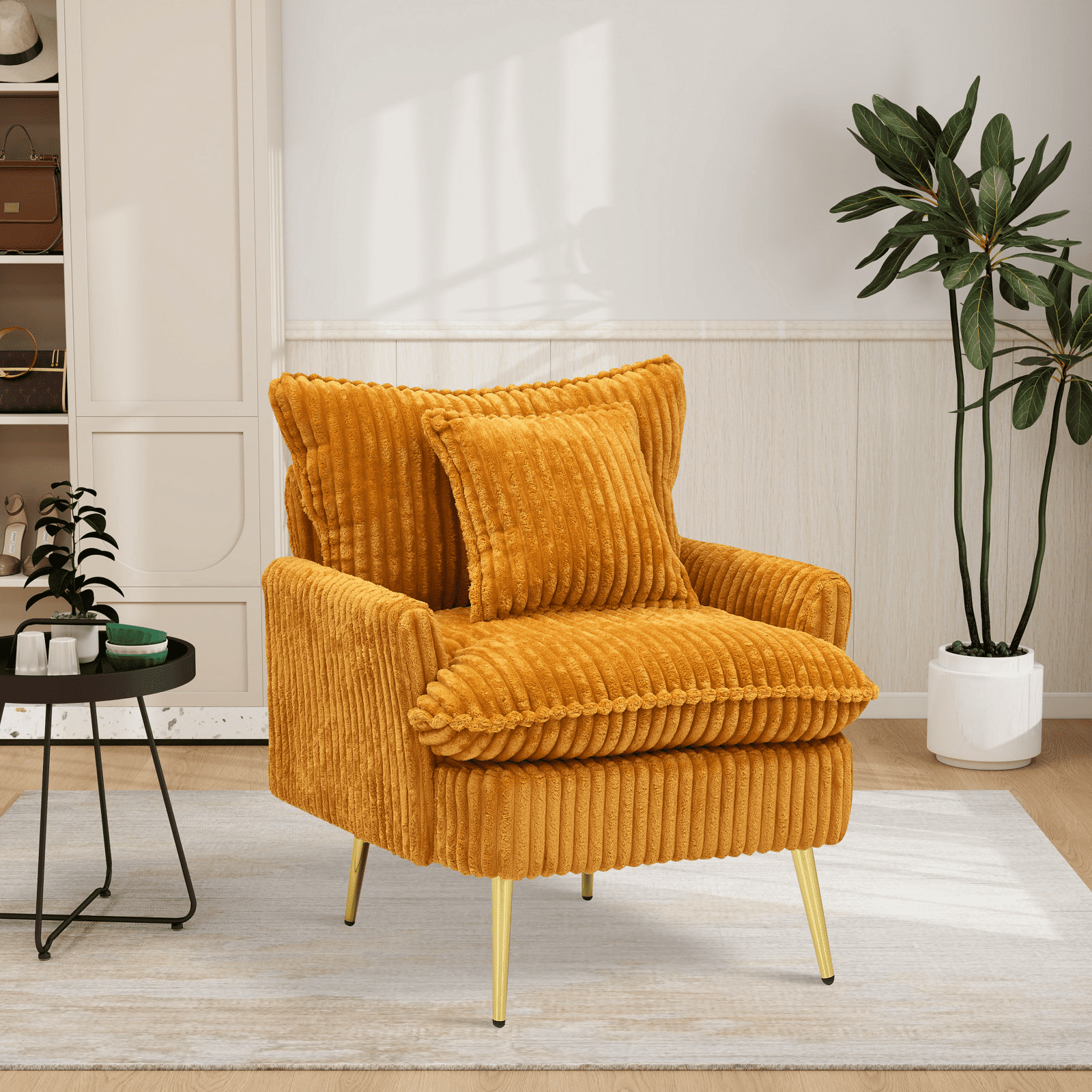 Glavbiku Corduroy Upholstered Single Sofa Chair,Recessed Arm Metal Legs ...