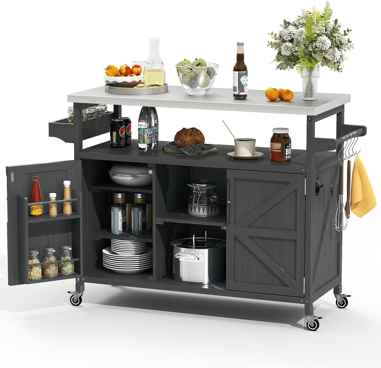 Glavbiku Farmhouse Rolling Kitchen Island Cart,Outdoor Bar Cart with ...