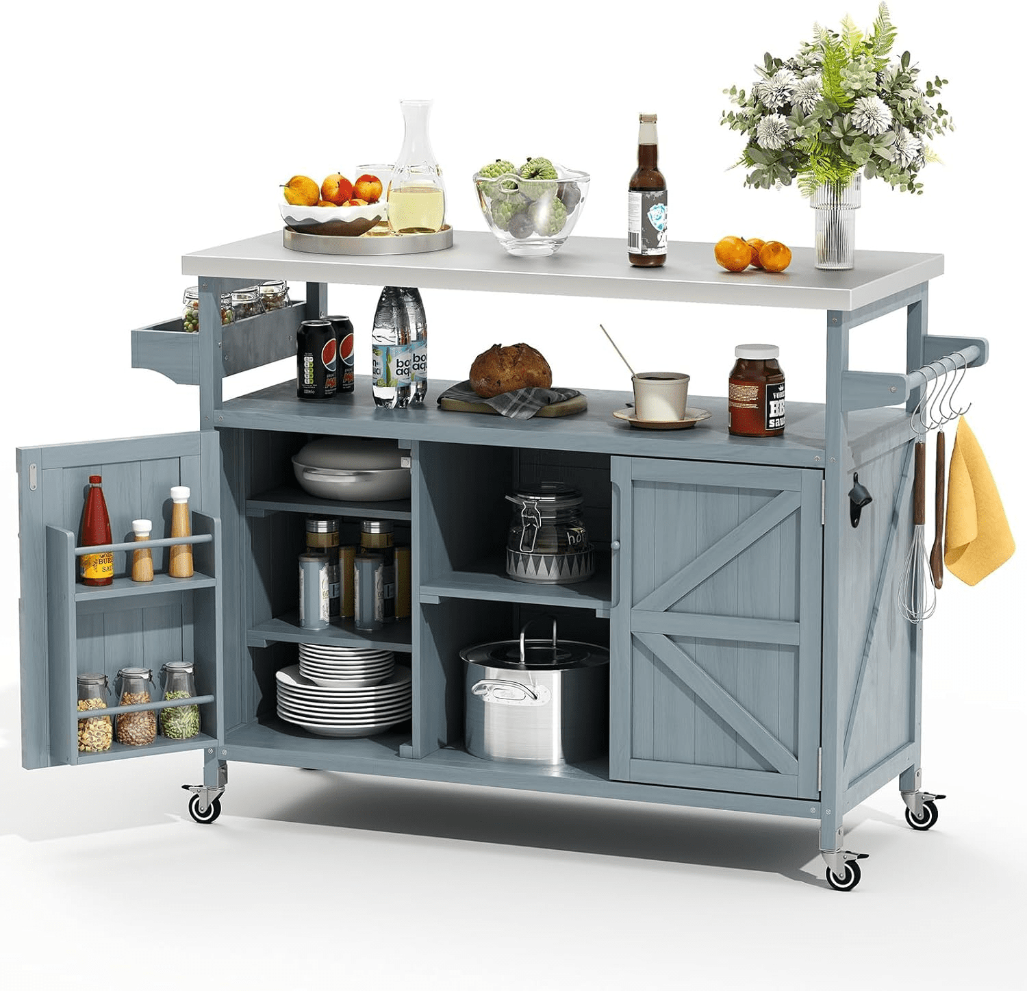 Glavbiku Farmhouse Rolling Kitchen Island Cart,Outdoor Bar Cart with ...