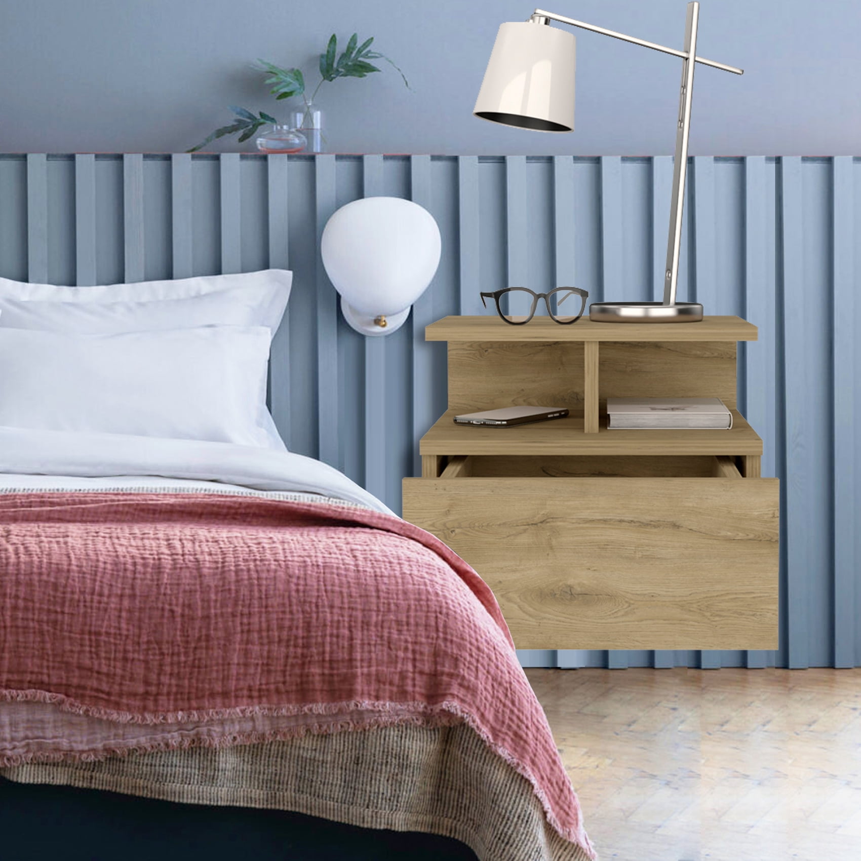 Glavbiku Floating Nightstand with 1 Drawer,2 Tier Shelf Bedside Table ...