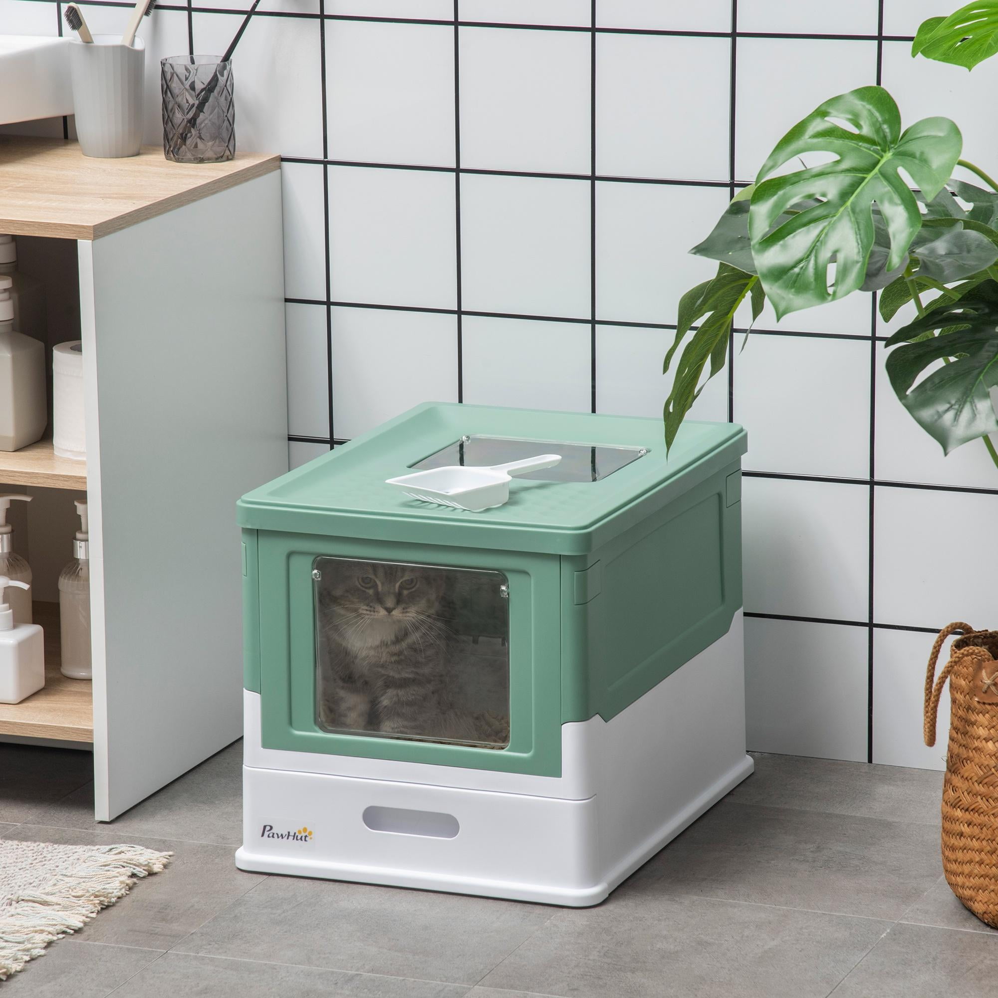 Glavbiku Foldable PP Enclosed Cat Litter Box with Scoop,Portable Cat ...