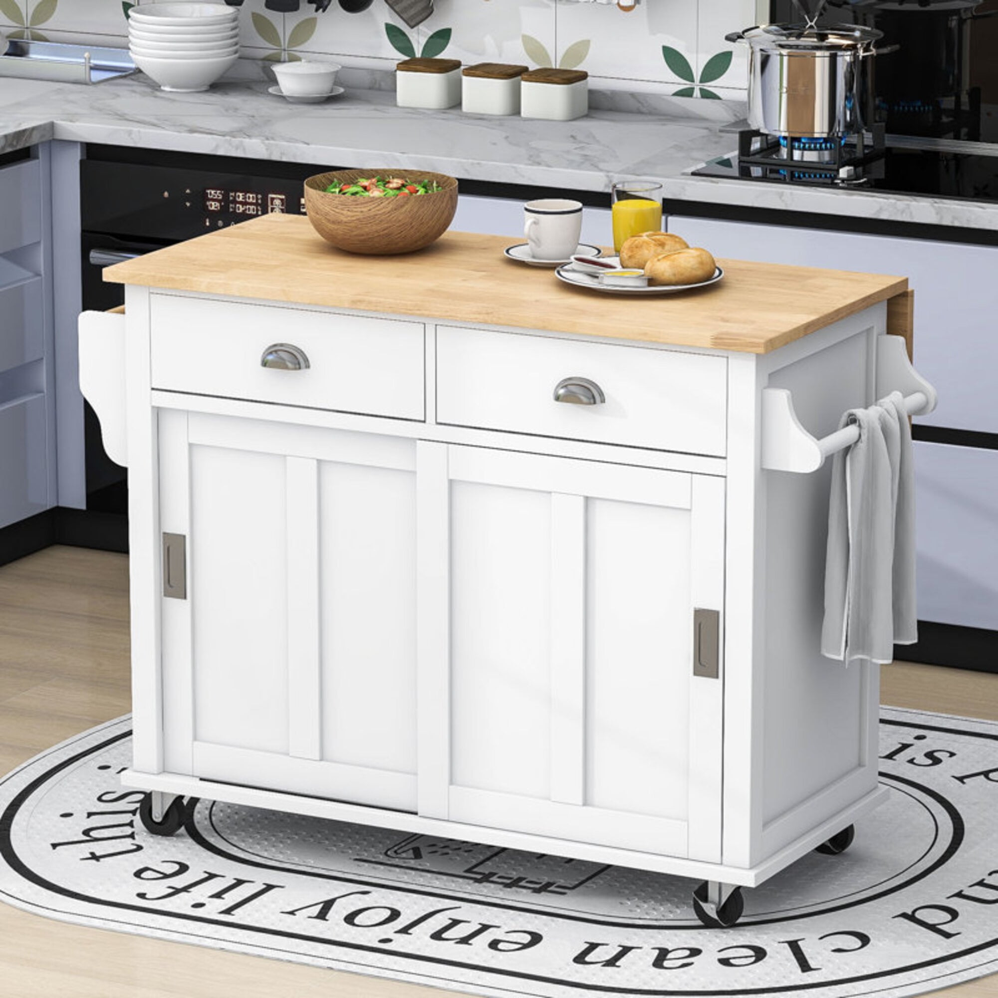 Glavbiku Kitchen Island Cart with Drop Leaf Countertop,Sliding Barn ...