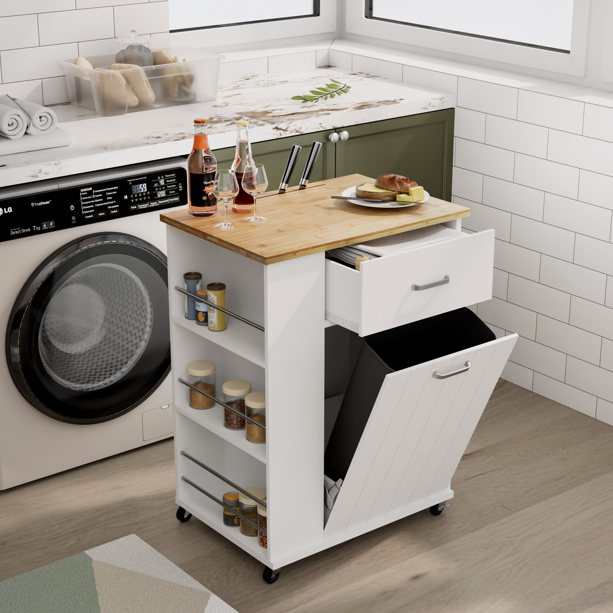 Zimtown Kitchen Island Cart with Drop-Leaf Tabletop,Large Trolley Cart ...