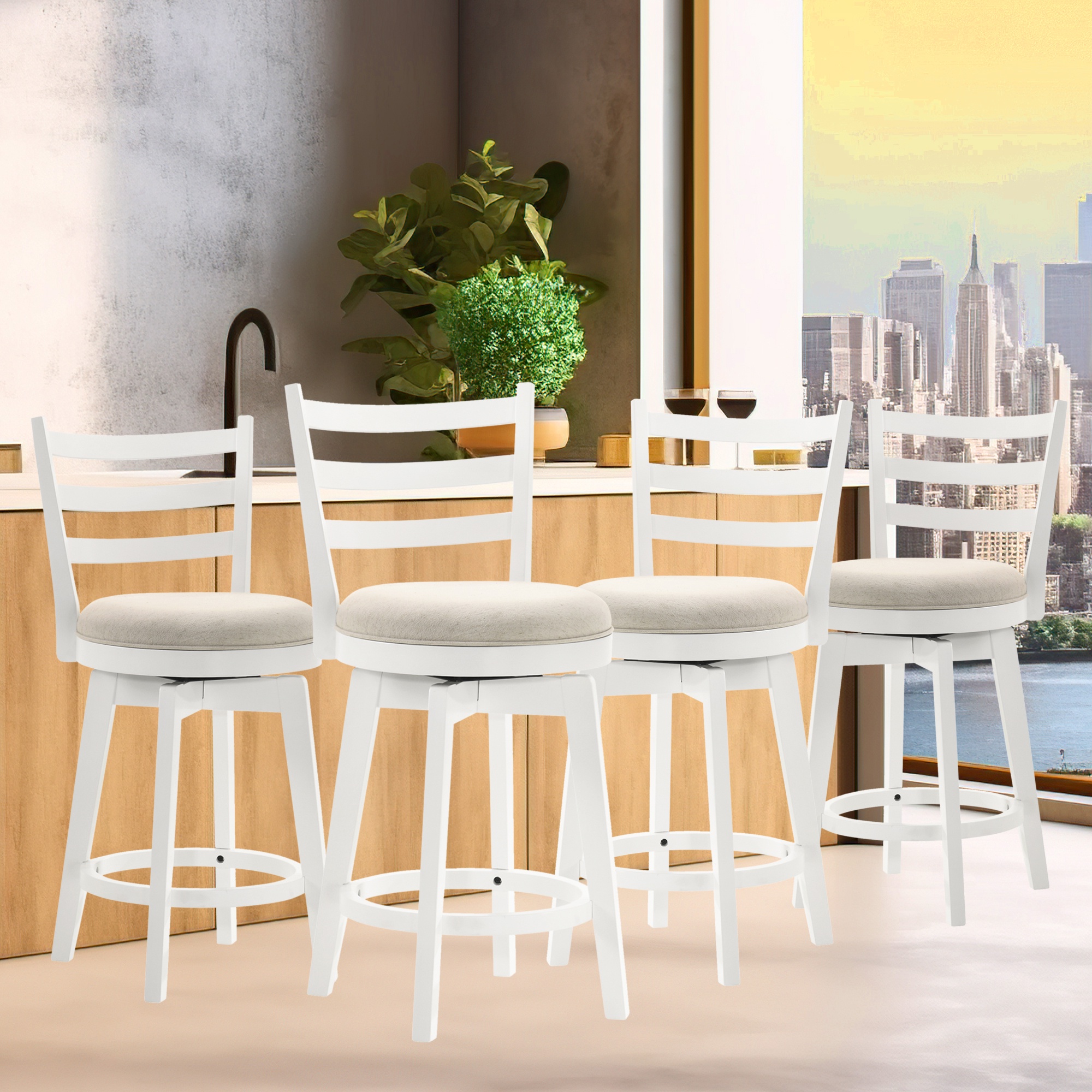 Glavbiku Ladder Back Counter Height Chair Set of 2,Swivel Stools with ...