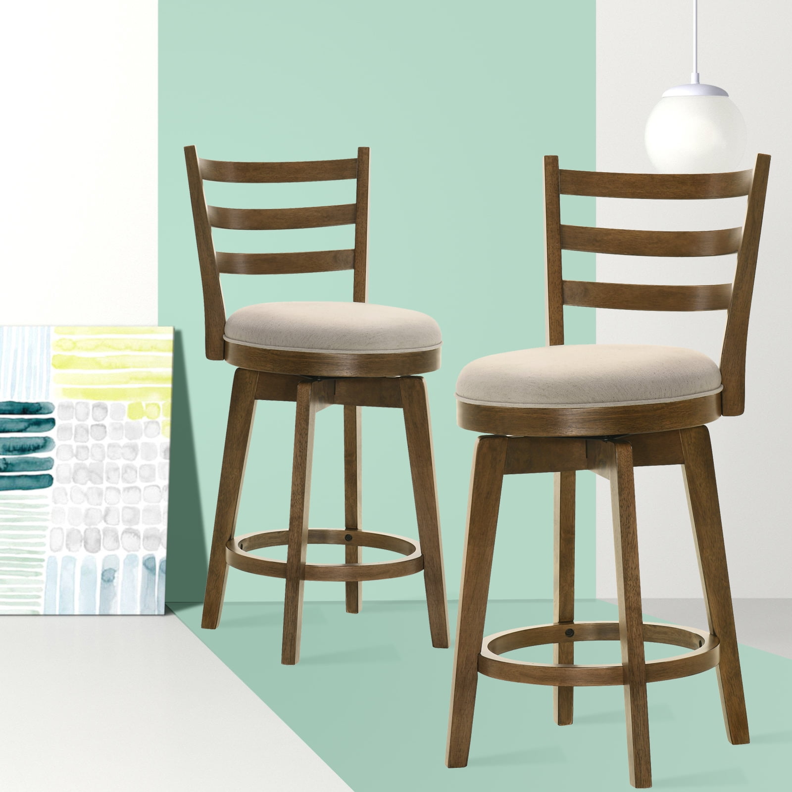 Glavbiku Ladder Back Counter Height Chair Set of 2,Swivel Stools with ...