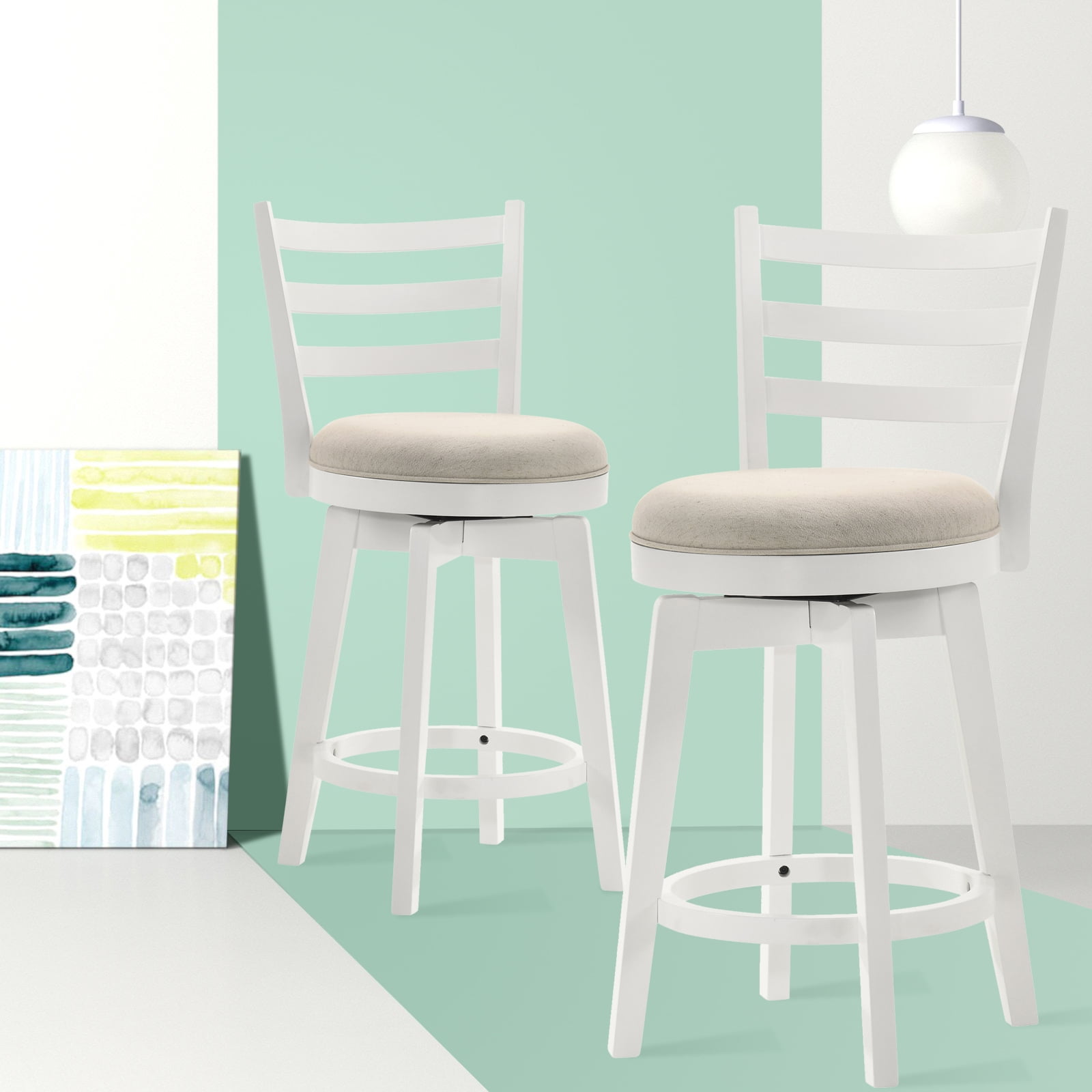 Glavbiku Ladder Back Counter Height Chair Set of 2,Swivel Stools with ...