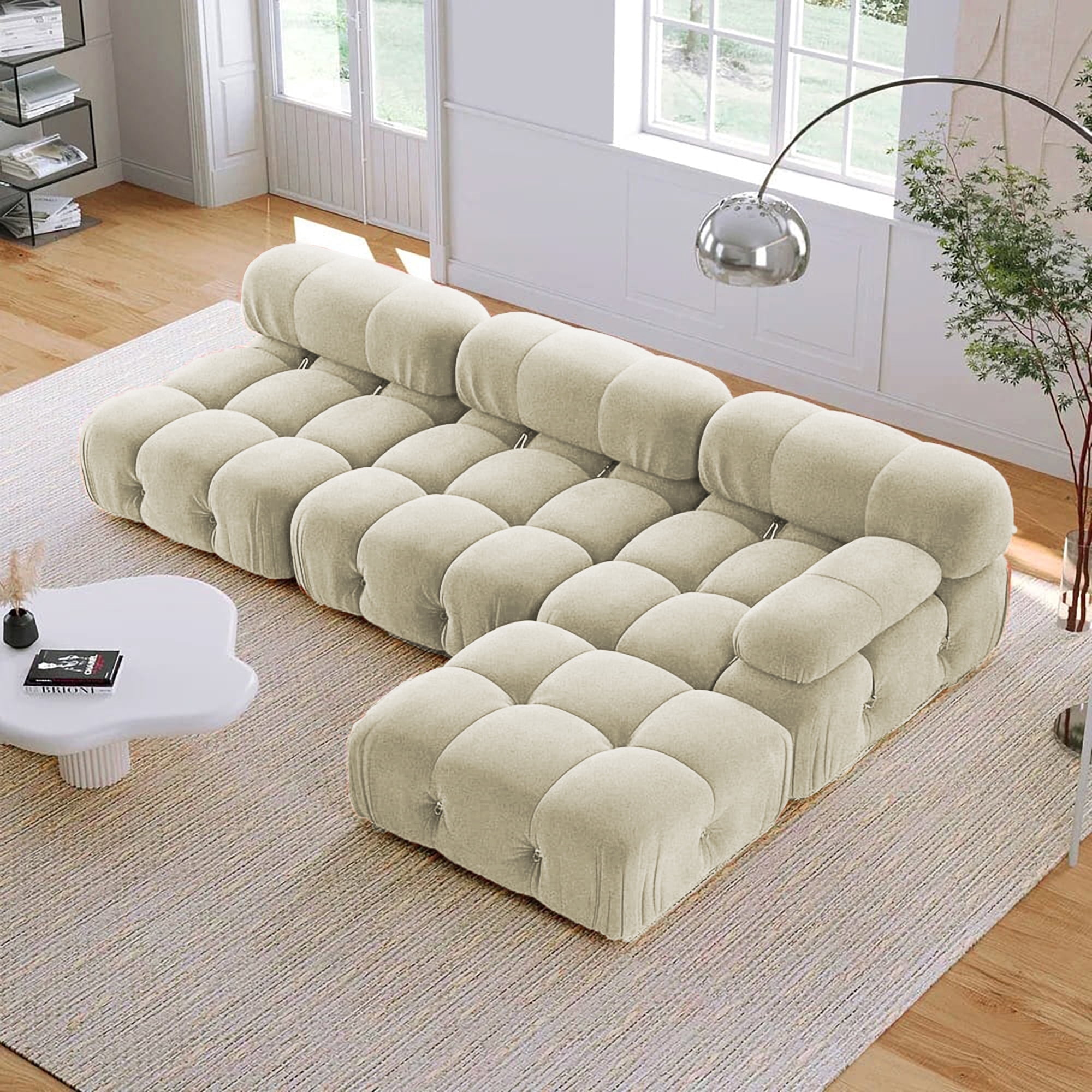Glavbiku Luxury Upholstered Modular Sectional Sofa with Ottoman, Velvet ...