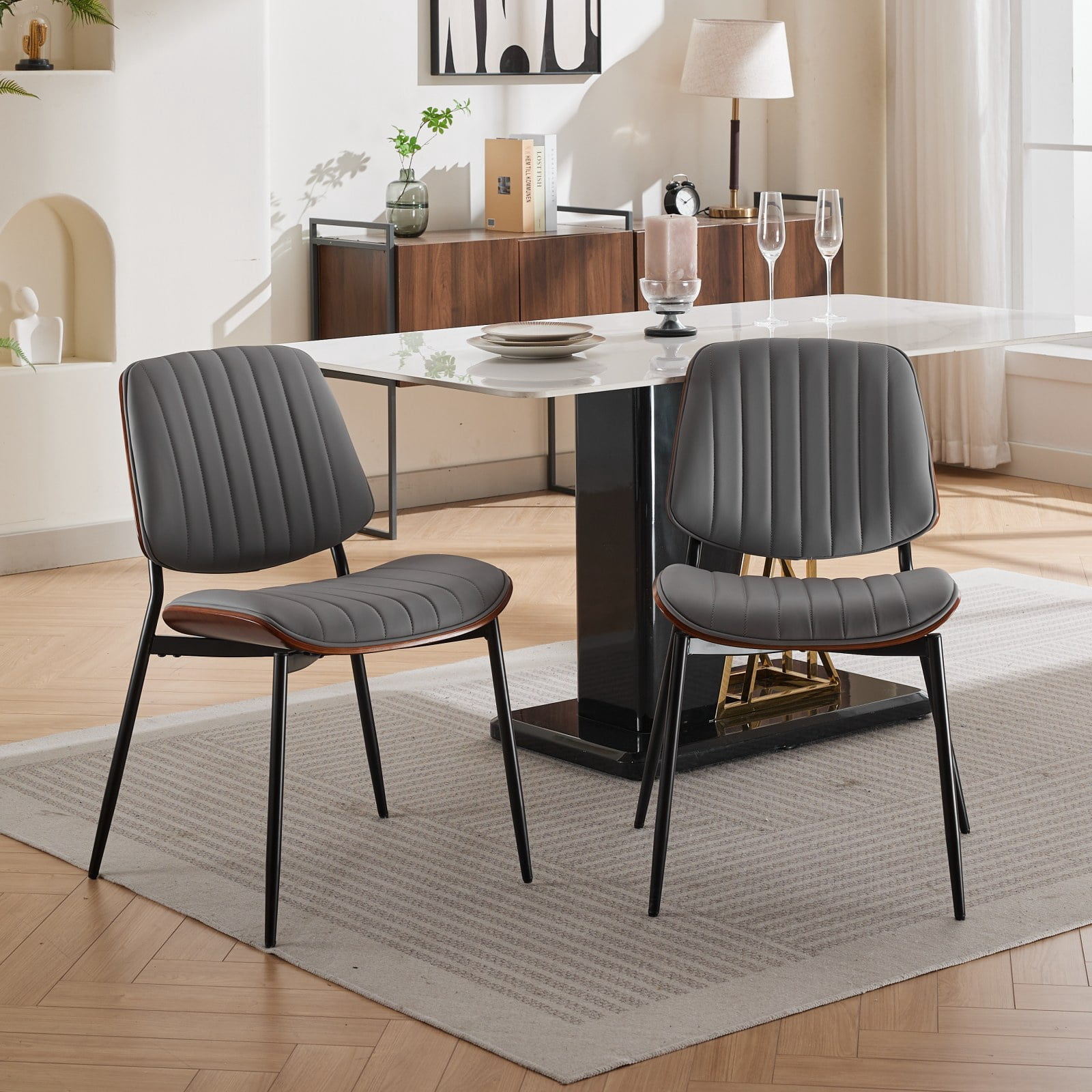 Glavbiku Mid Century Modern Dining Chairs Set of 2,Retro Faux Leather ...