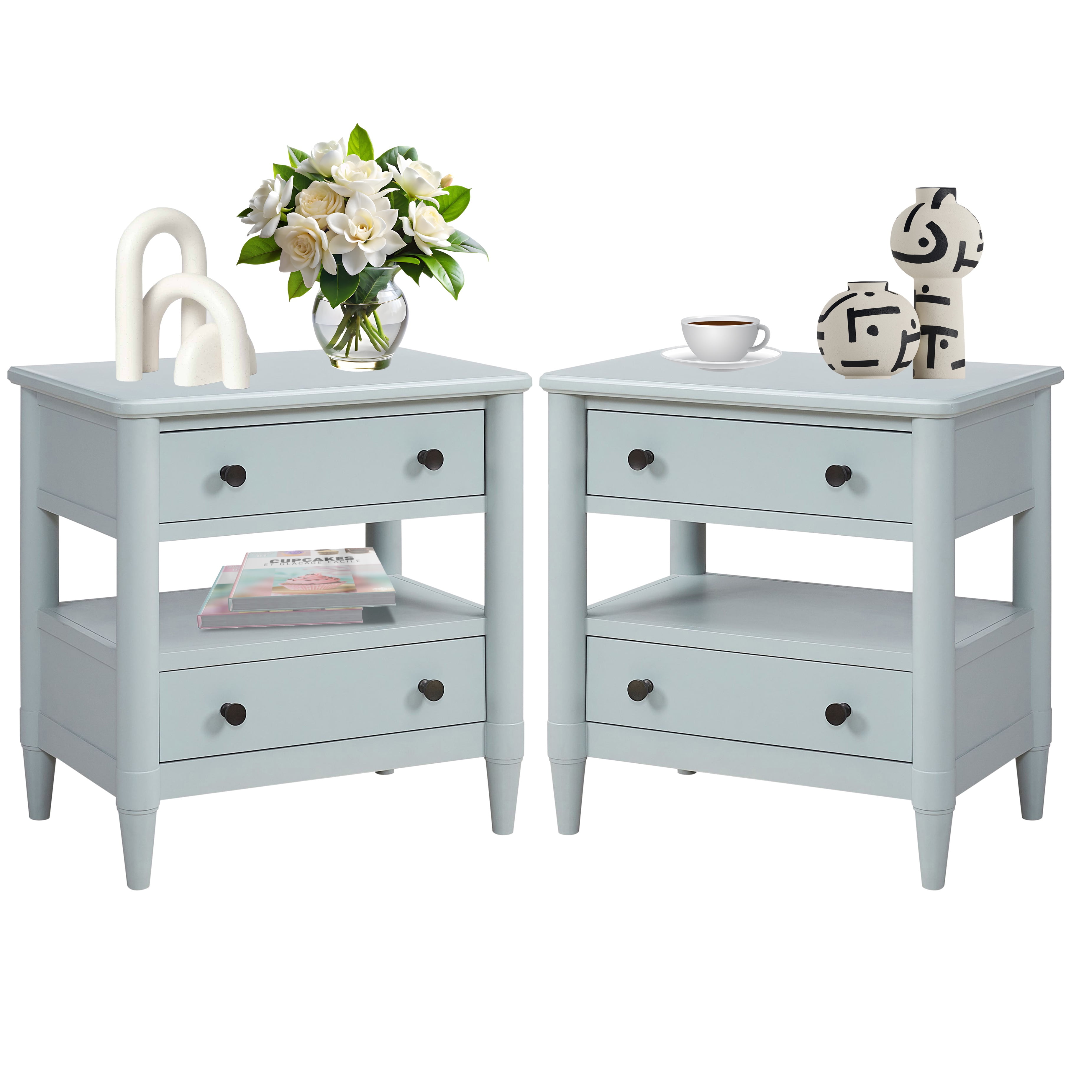 Glavbiku Mid-Century Nightstand Set of 2 with 2 Drawers & Shelf,Light ...
