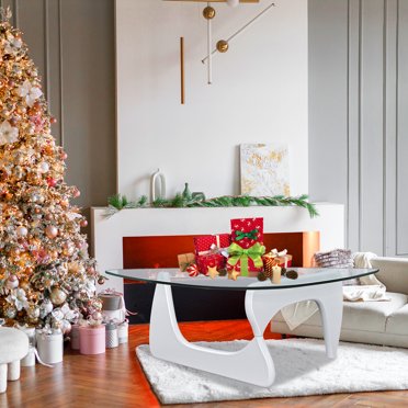 Mid-Century Triangle Coffee Table, Glass Top, Solid Wood Base, Easy ...