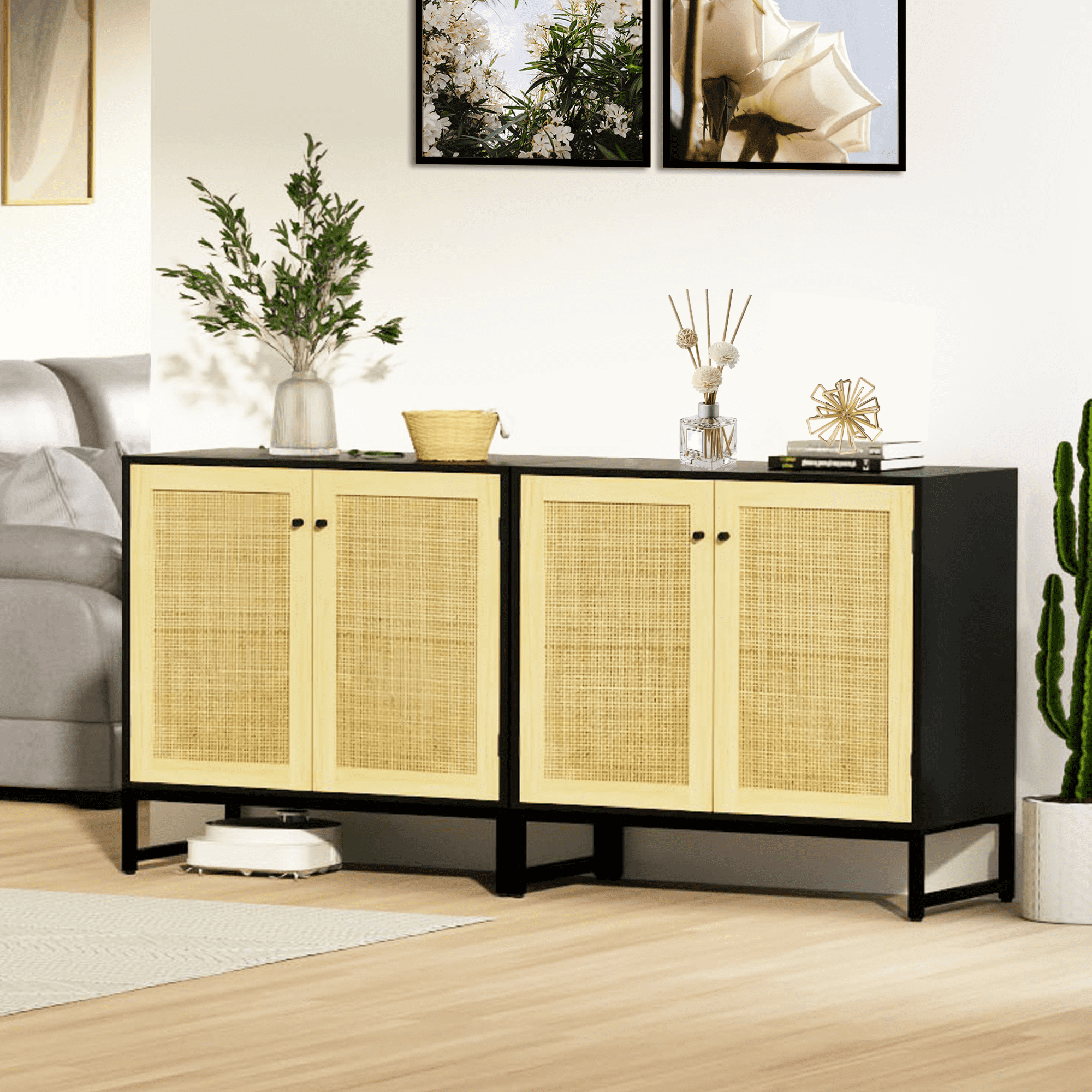 Glavbiku Contemporary Wooden Rattan 2 Door Sideboard, Dining Room ...