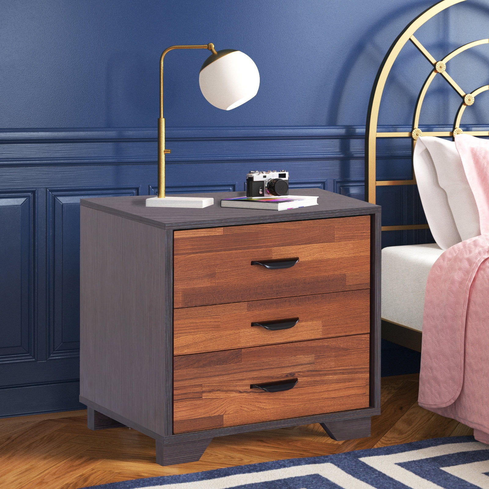 Glavbiku Modern Nightstand with 3 Drawers,Solid Wood Bedside Table in ...