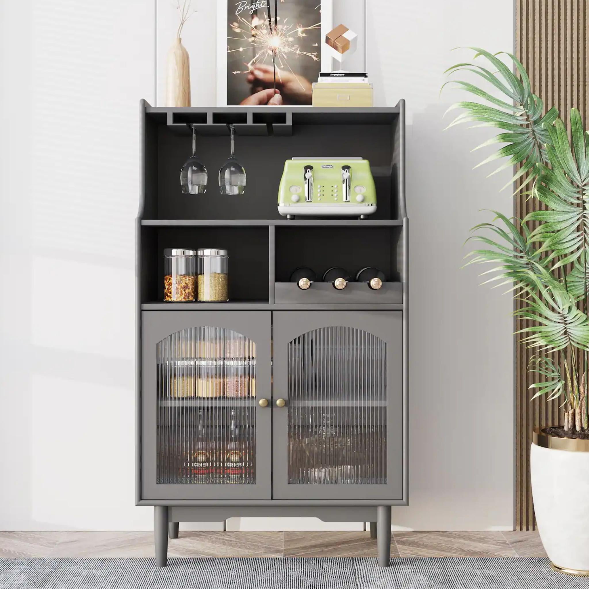 Glavbiku Modern Wine Cabinet with 4 Shelves,Buffet Sideboard with 2 ...