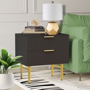 Modern LED Nightstand High Gloss 2 Drawer Bedside Table for Bedroom 17. ...