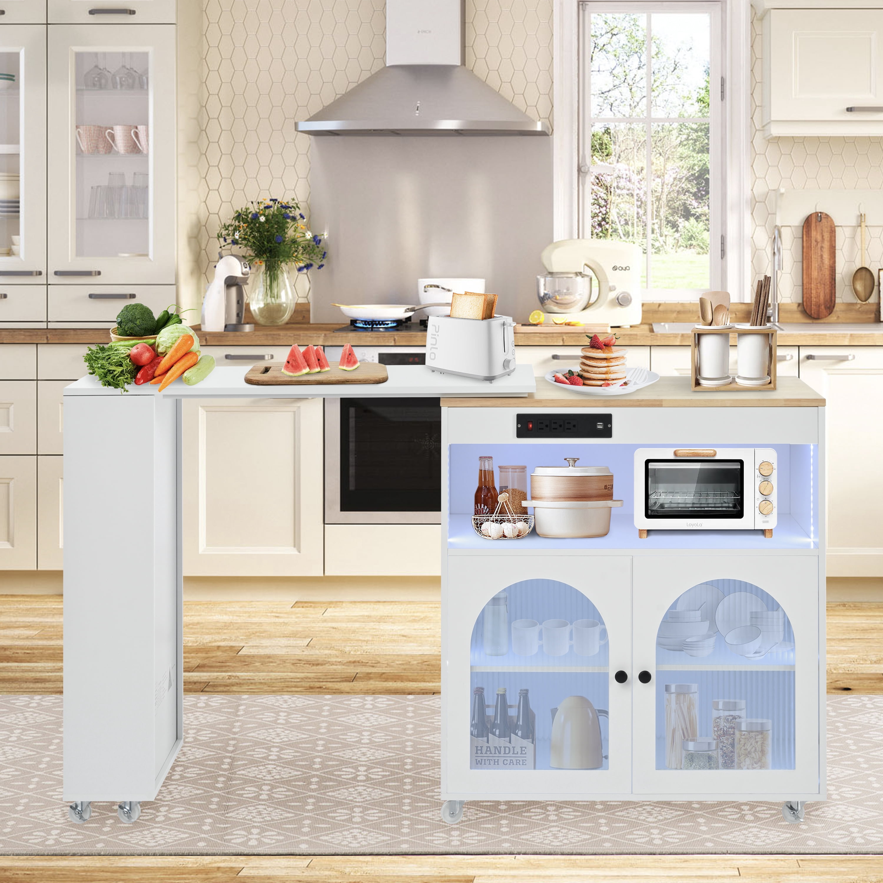 Glavbiku Rolling Kitchen Island with Extended Table, Kitchen Island on ...