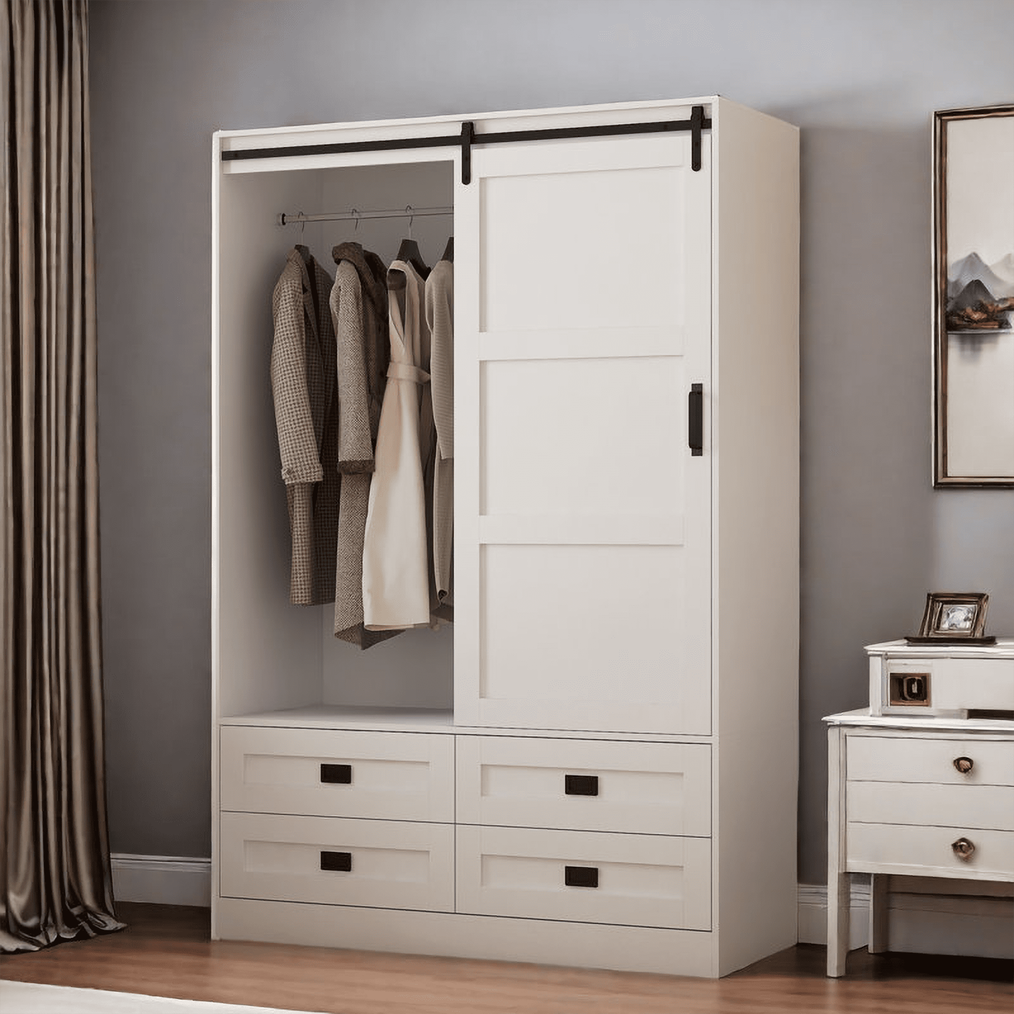 Glavbiku Farmhouse Tall Bedroom Armoire Wardrobe Closet with Hanging ...