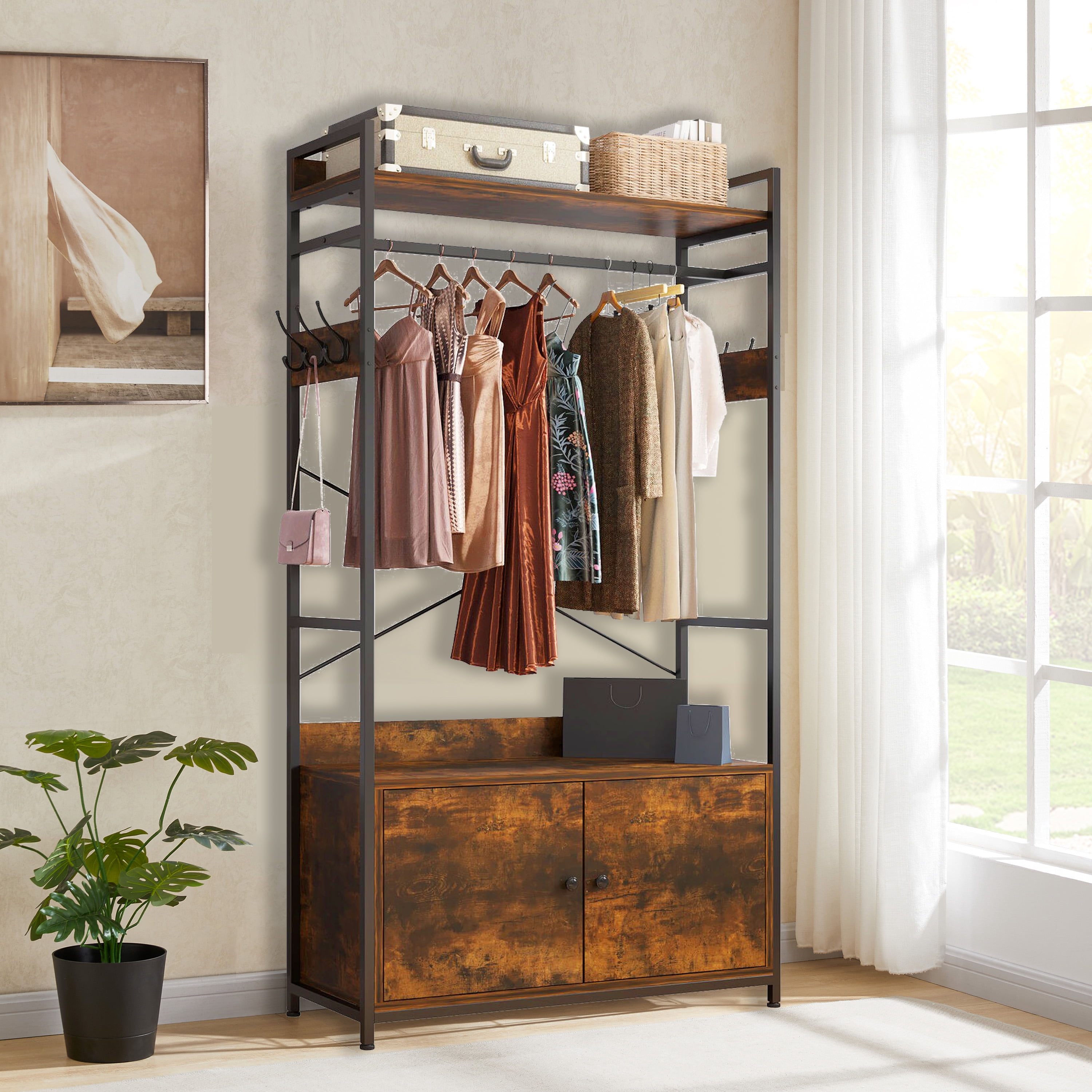 Glavbiku Vintage Open Clothes Rack ，2 Storage, Black Shelves for ...