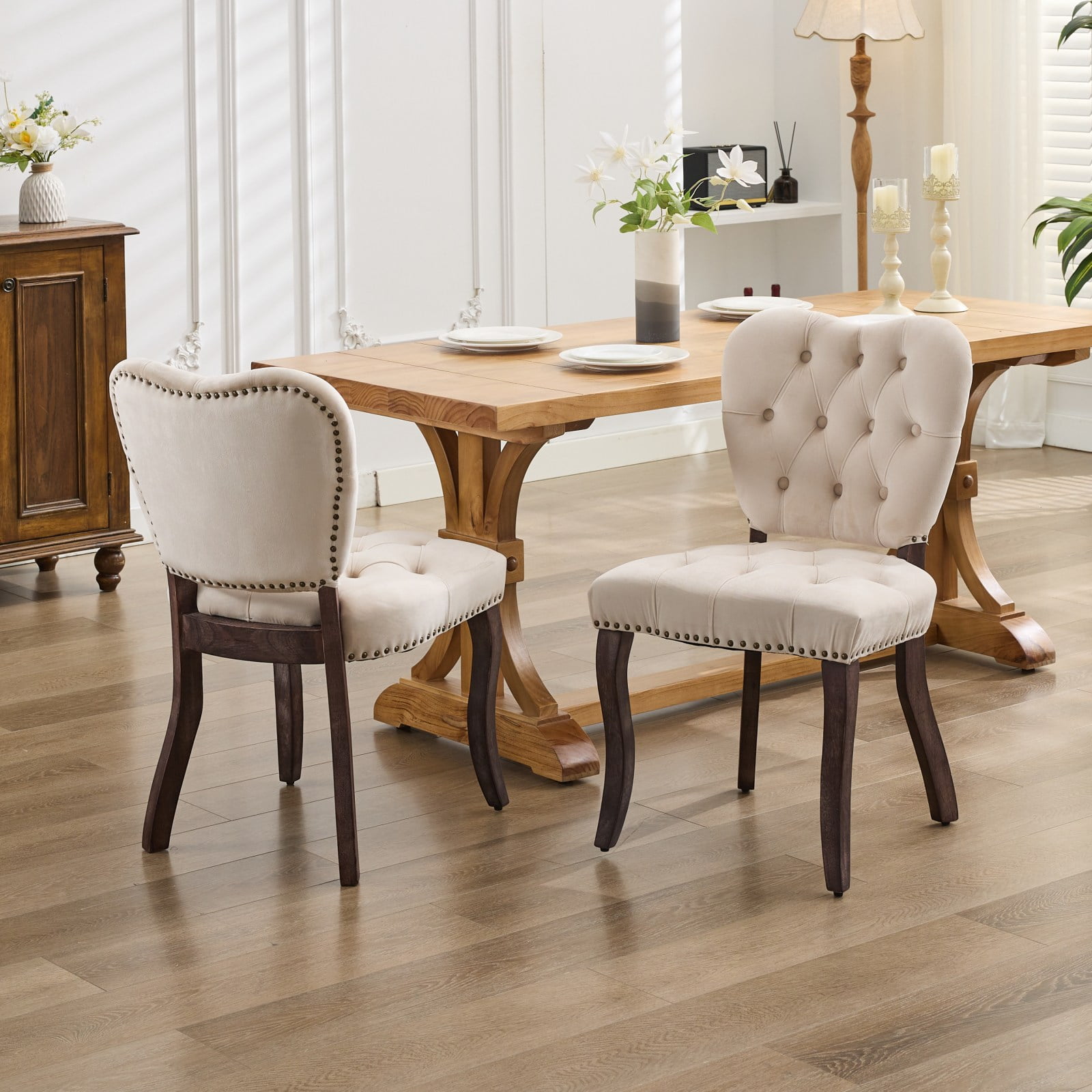 Glavbiku Vintage Tufted Dining Chairs Set of 2,Upholstered Velvet ...
