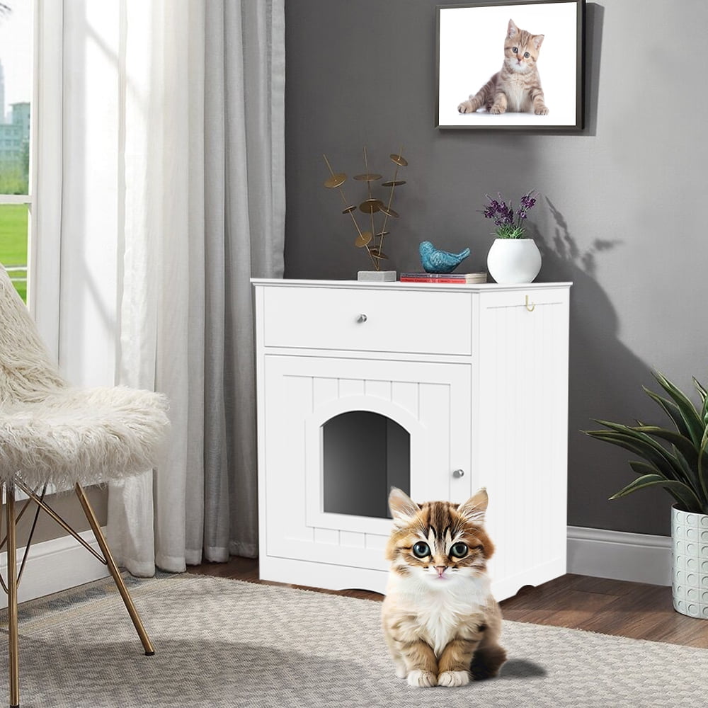 Glavbiku Wood Indoor Enclosure Cat Litter Box Furniture with Drawer ...