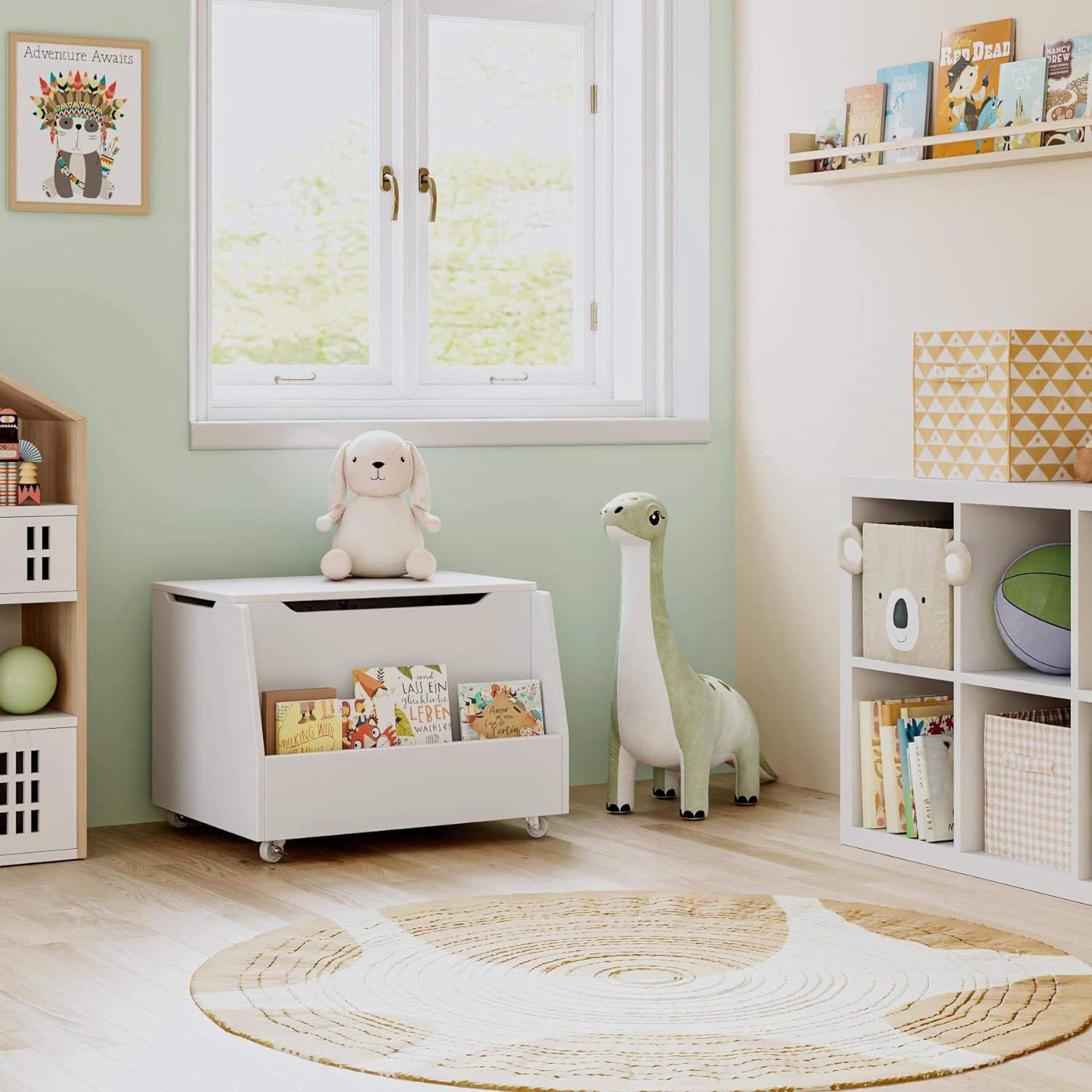 Glavbiku Wood Toy Box with 4 Wheels,Kids Toy Storage Organizer with ...