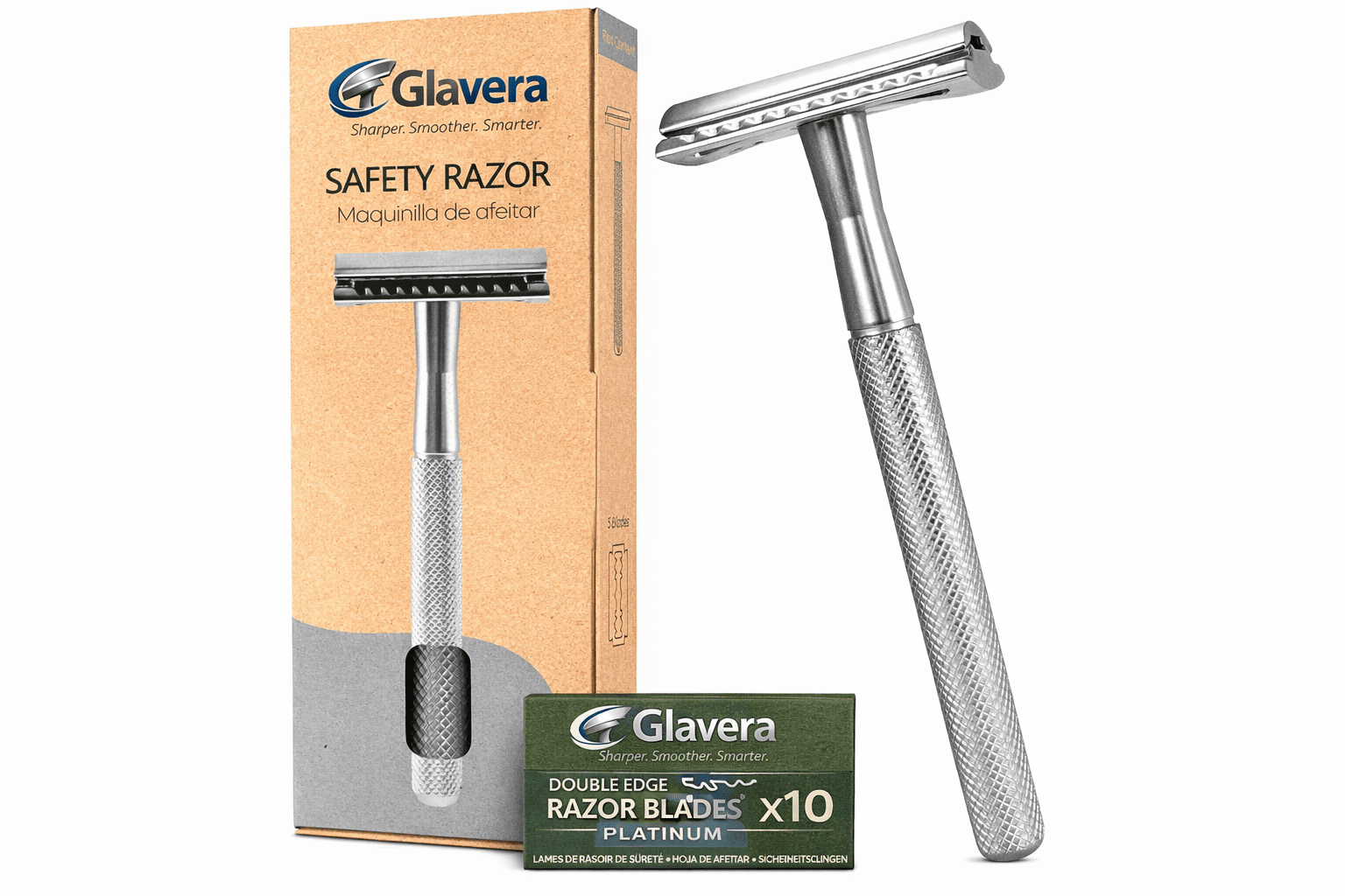 Glavera Double Edge Safety Razor for Men & Women, Metal Handle with 10 ...