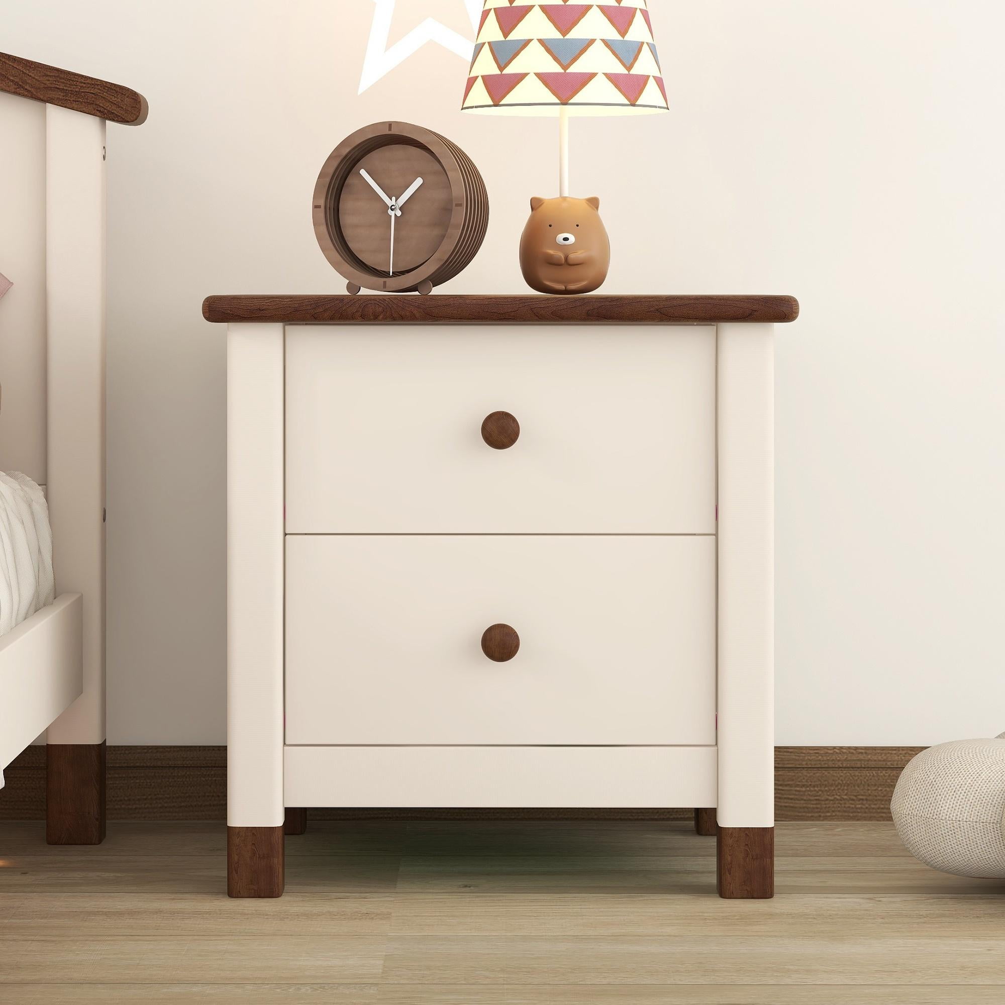 Glaviku Wooden Nightstand with 2 Drawers for Child,Contrasting Color ...