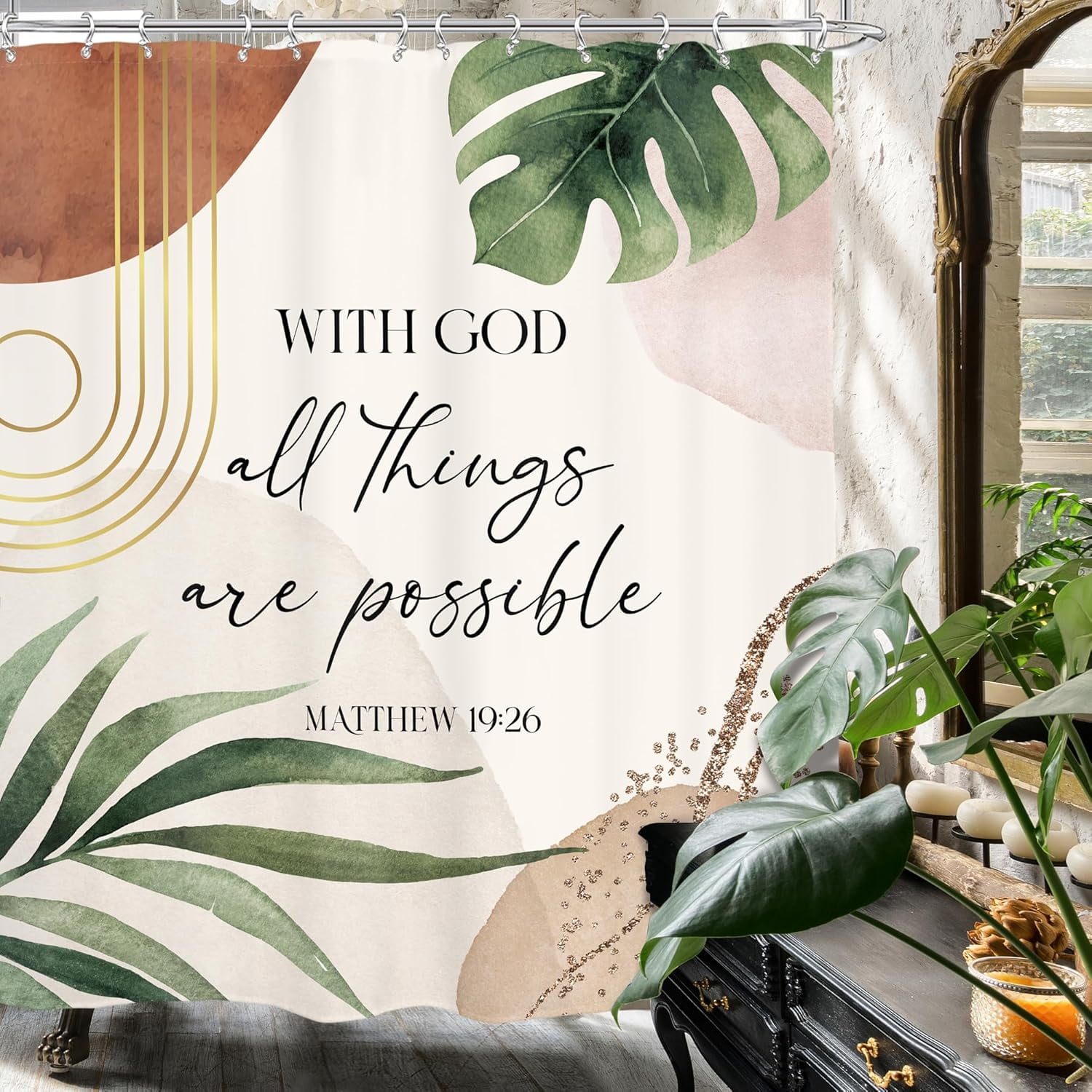 Glawry Boho Bible Verse Shower Curtain Inspirational Scriptures Quotes ...