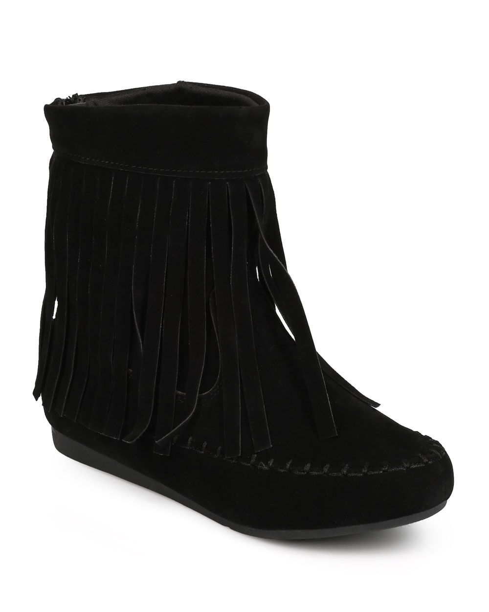 Glaze DH17 Women Suede Fringe Collar Moc Toe Western Moccasin Bootie ...
