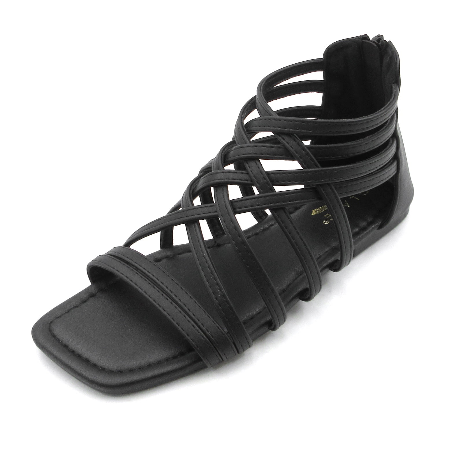 Glaze Women's Roman Gladiator Muliti Straped Back Zip Design Flat Heel ...