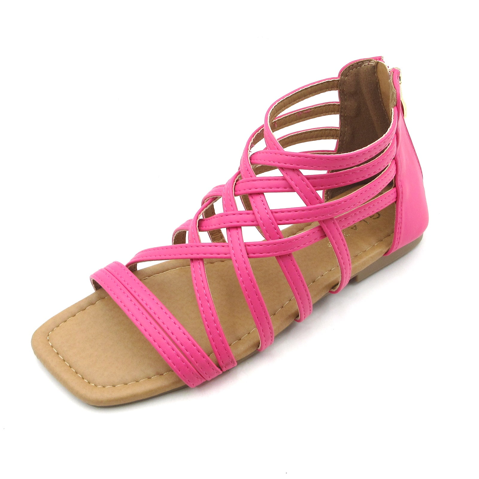Glaze Women's Roman Gladiator Muliti Straped Back Zip Design Flat Heel ...