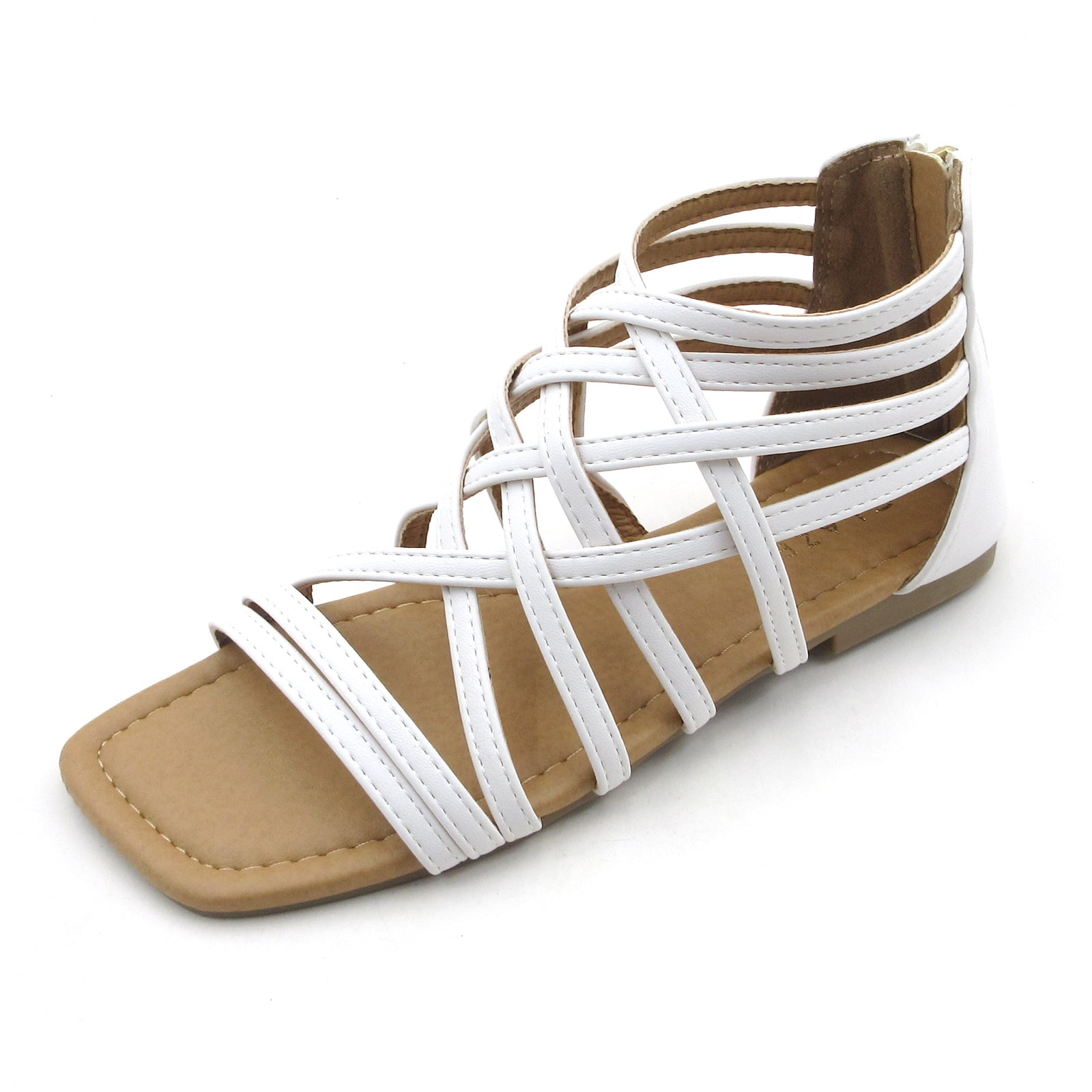 Glaze Women's Roman Gladiator Muliti Straped Back Zip Design Flat Heel ...