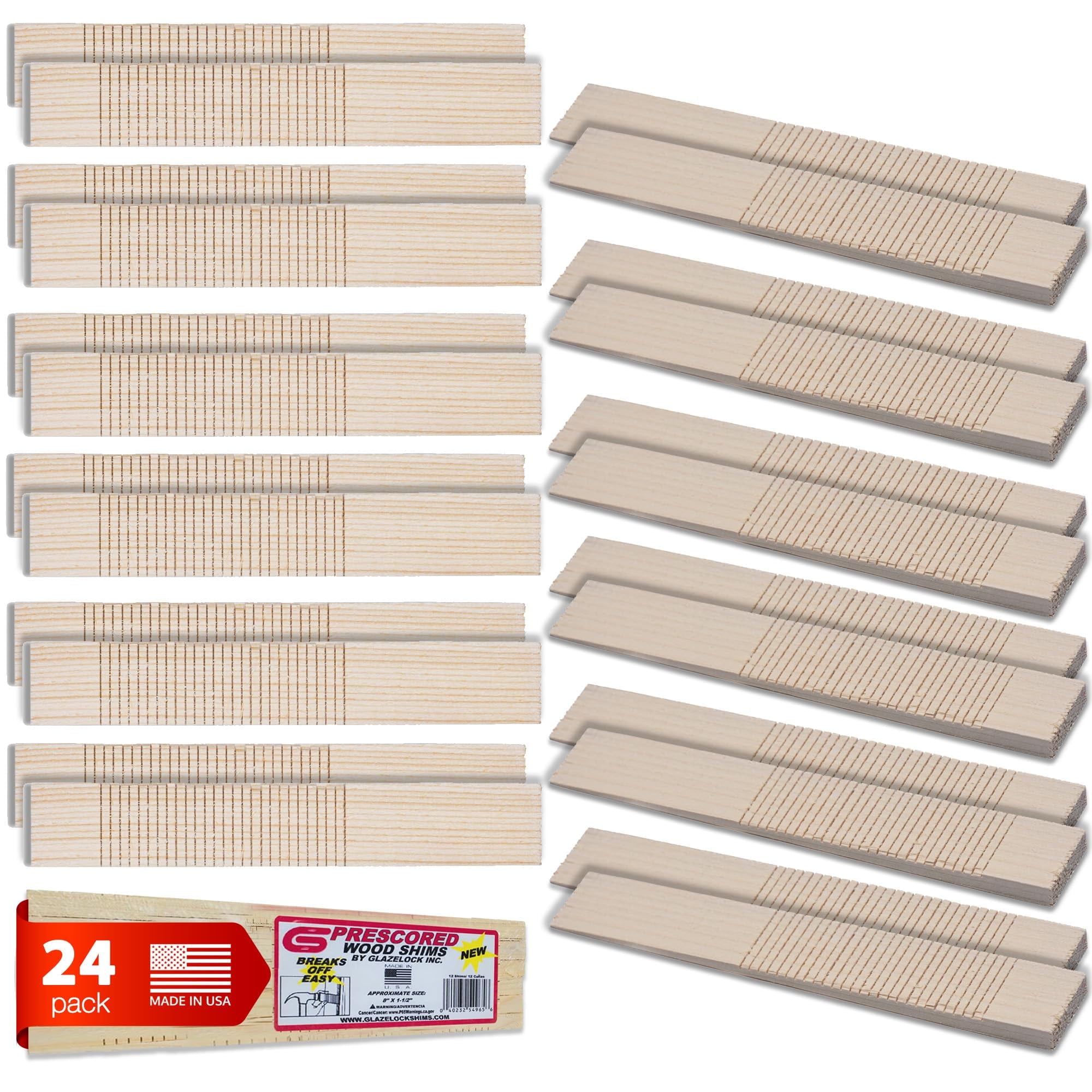 Glazelock Prescored Wood Shims 2- 12 packs; Total 24 Prescored Wood ...