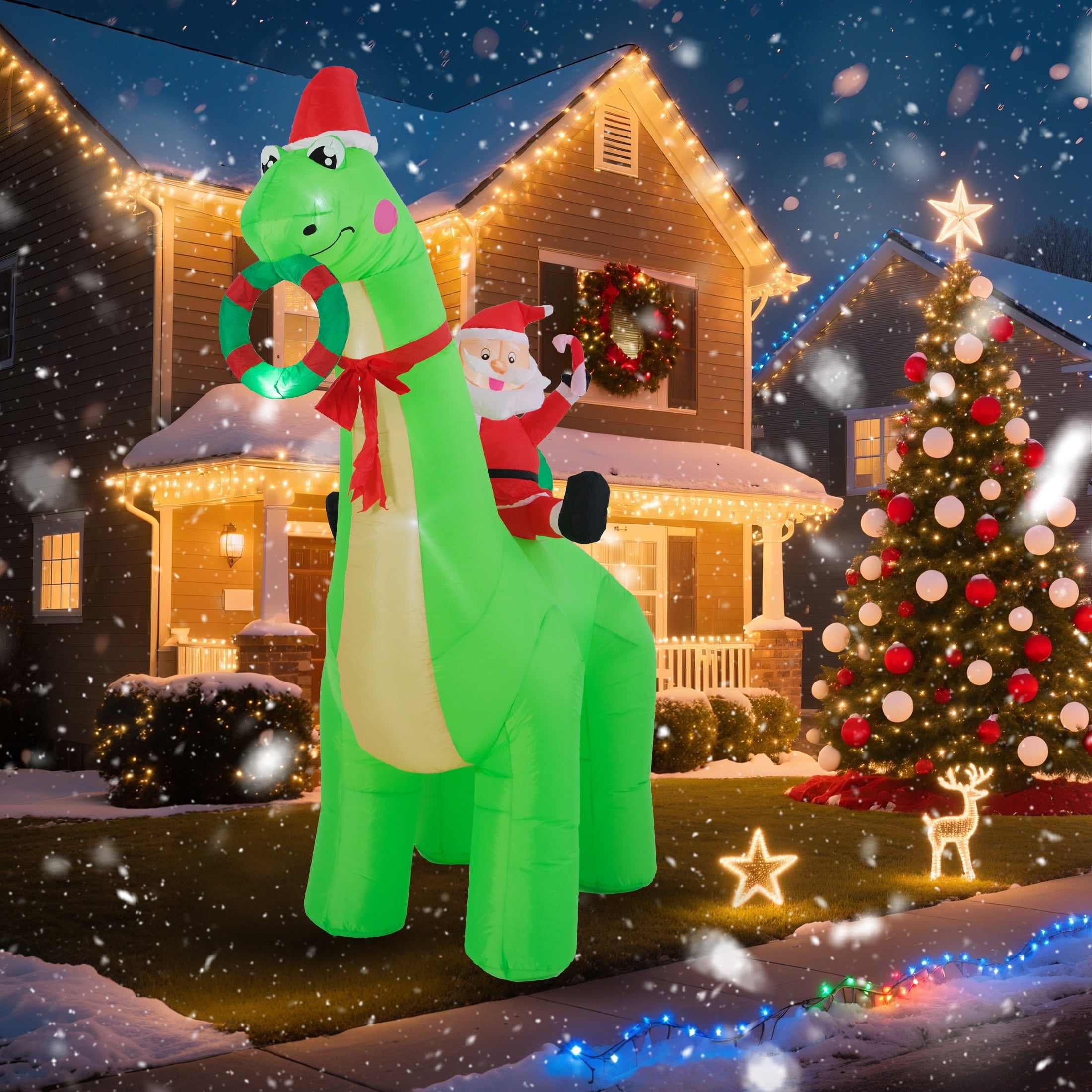Glazina 8ft Santa on Dinosaur Inflatable Yard Display - 7 Premium LEDs ...