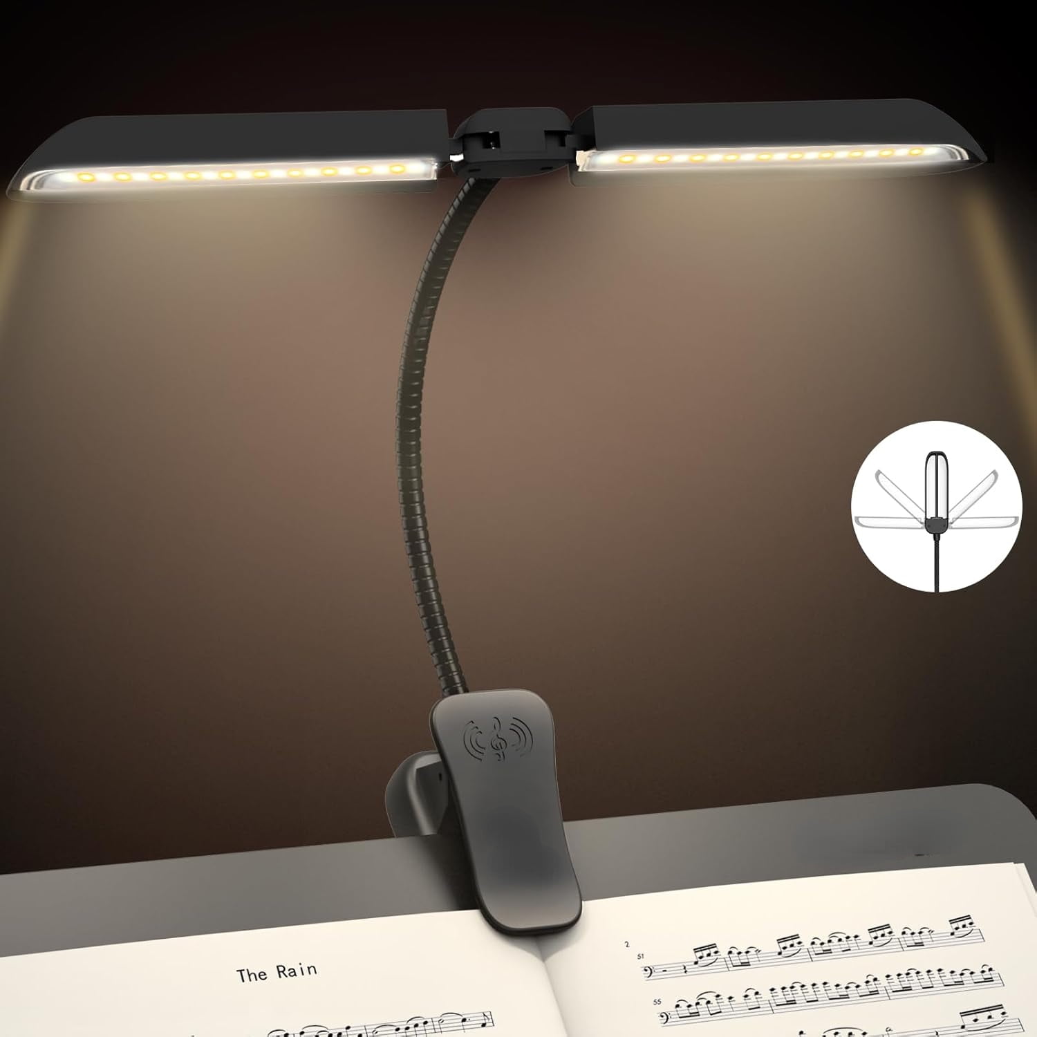 Gleam Adorn 64 Led Rechargeable Music Stand Light - Folding Clip On ...