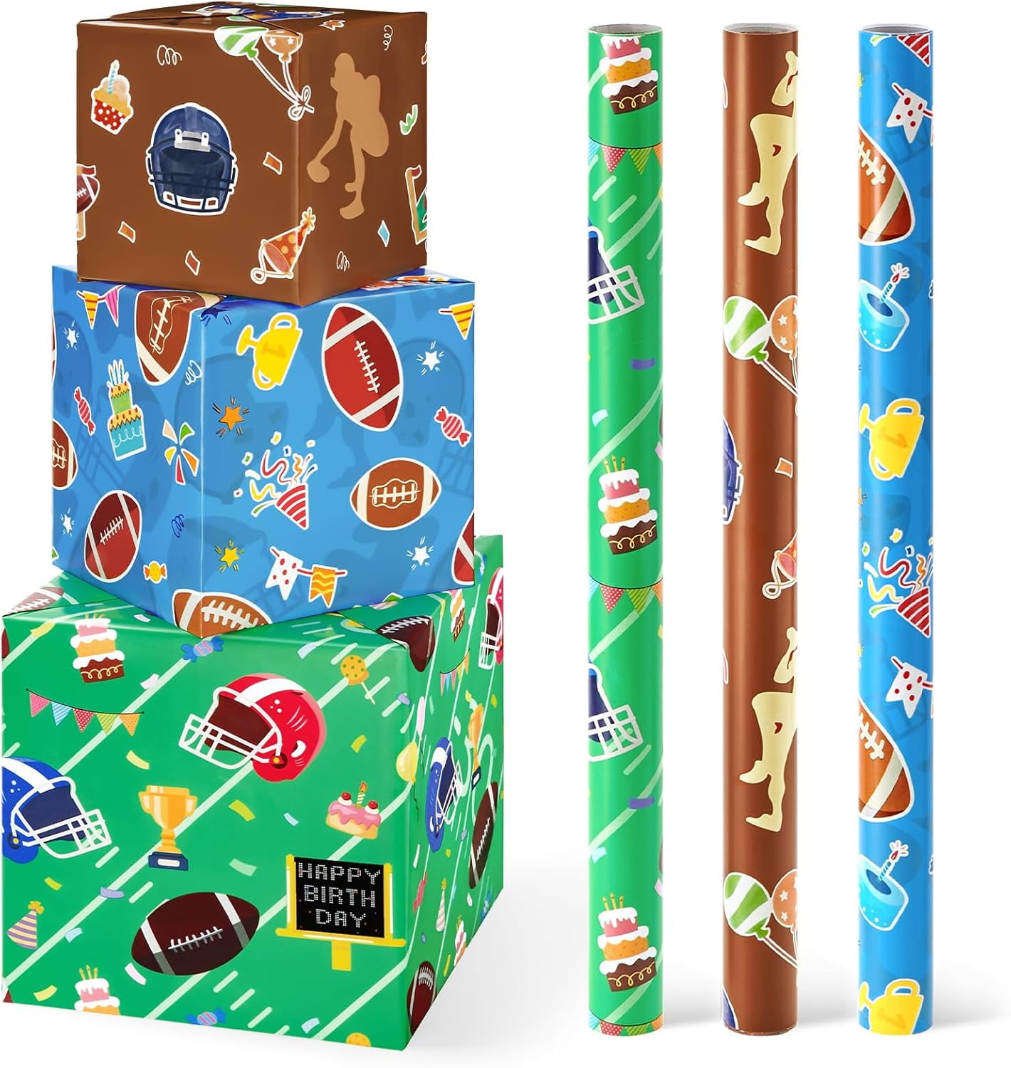 Gleam Adorn Football Wrapping Paper Rolls - 3 Short Rolls Sports Gift ...