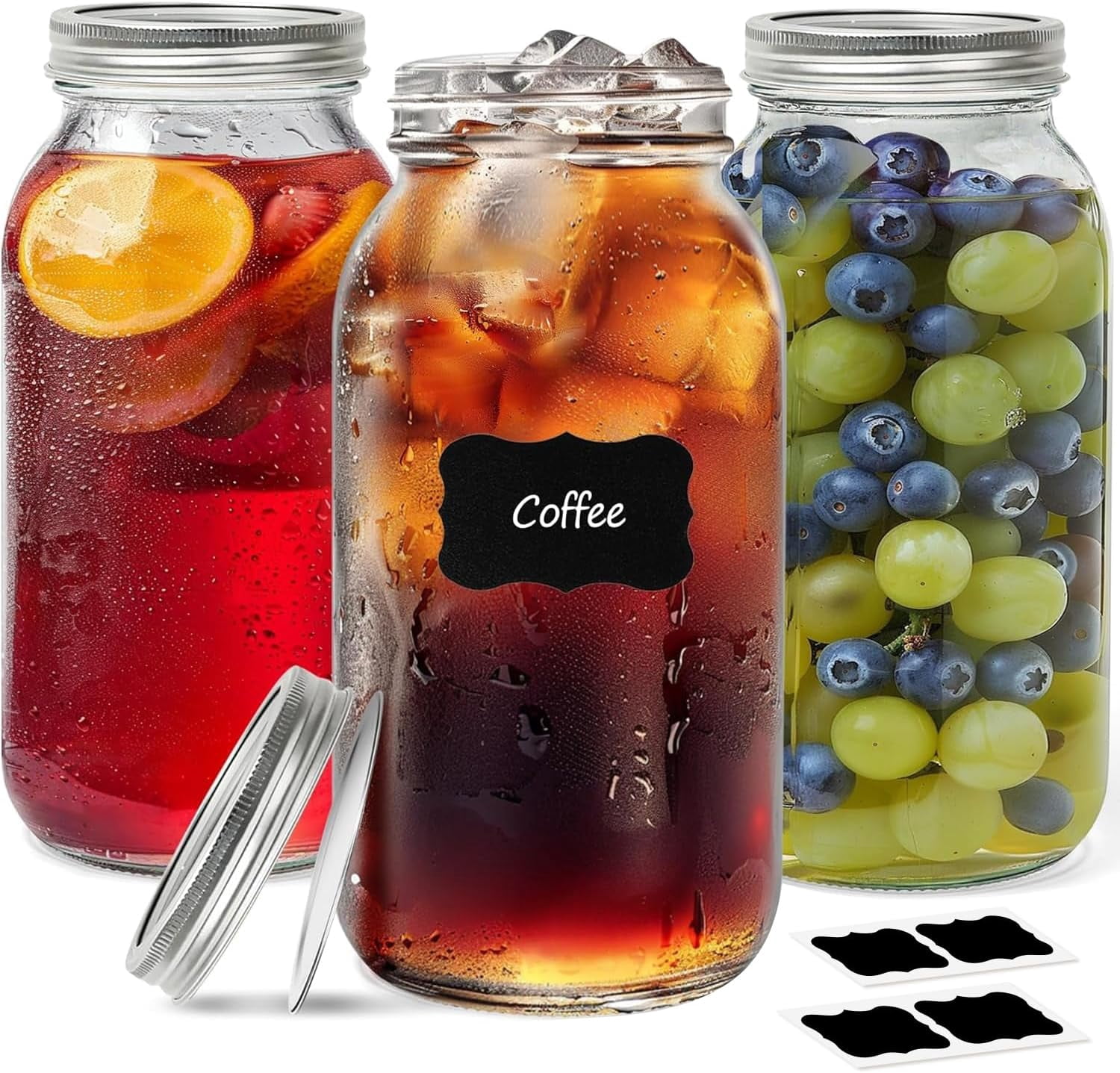 Gleam Adorn Large Mason Jars 64oz Half Gallon 3 Pack, Wide Mouth Mason ...