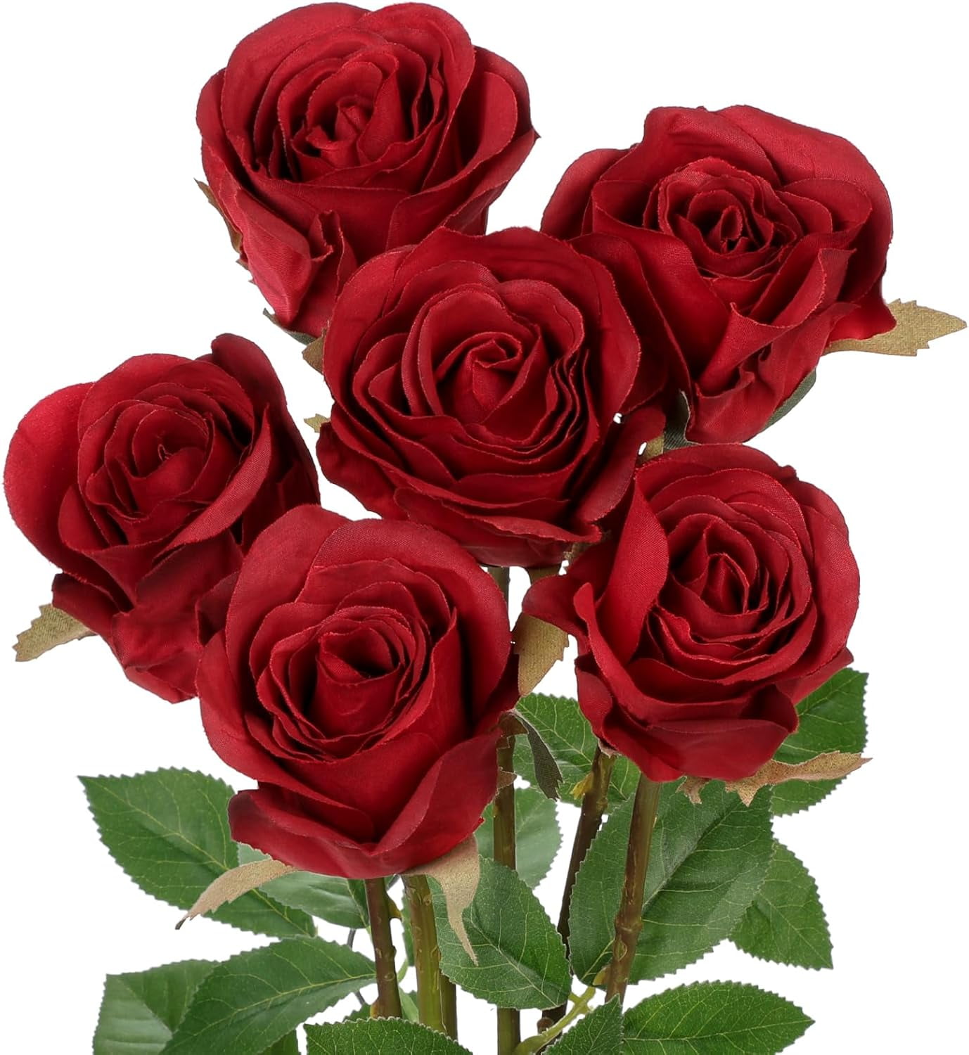 Gleam Adorn Red Artificial Roses – 6PCS 18.9" Silk Rose Faux Flowers ...