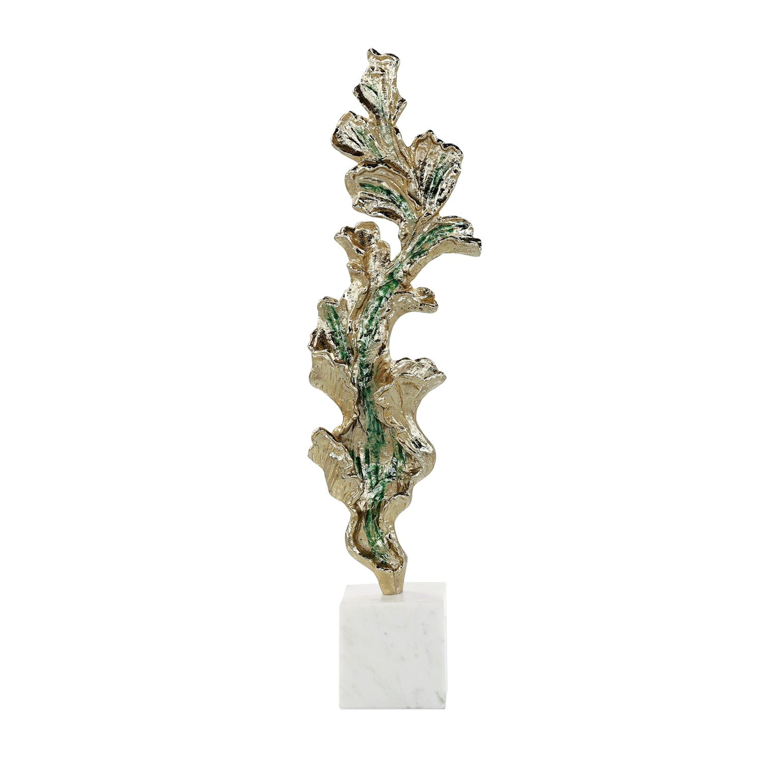 Gleaming Leaf Sculpture on Marble Base – Large Gold Enameled Aluminum ...