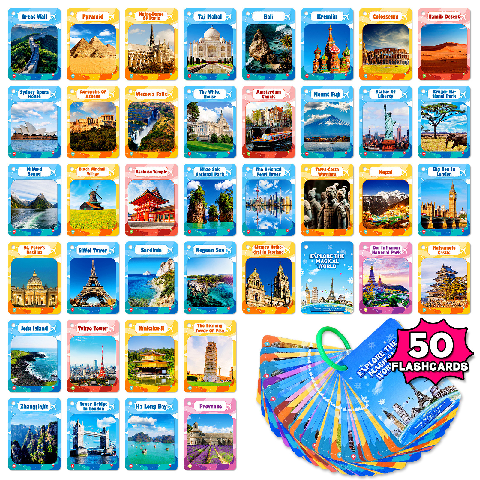 Gleaming Life 50-Pack Preschool Geography & Globes Flash Cards ...