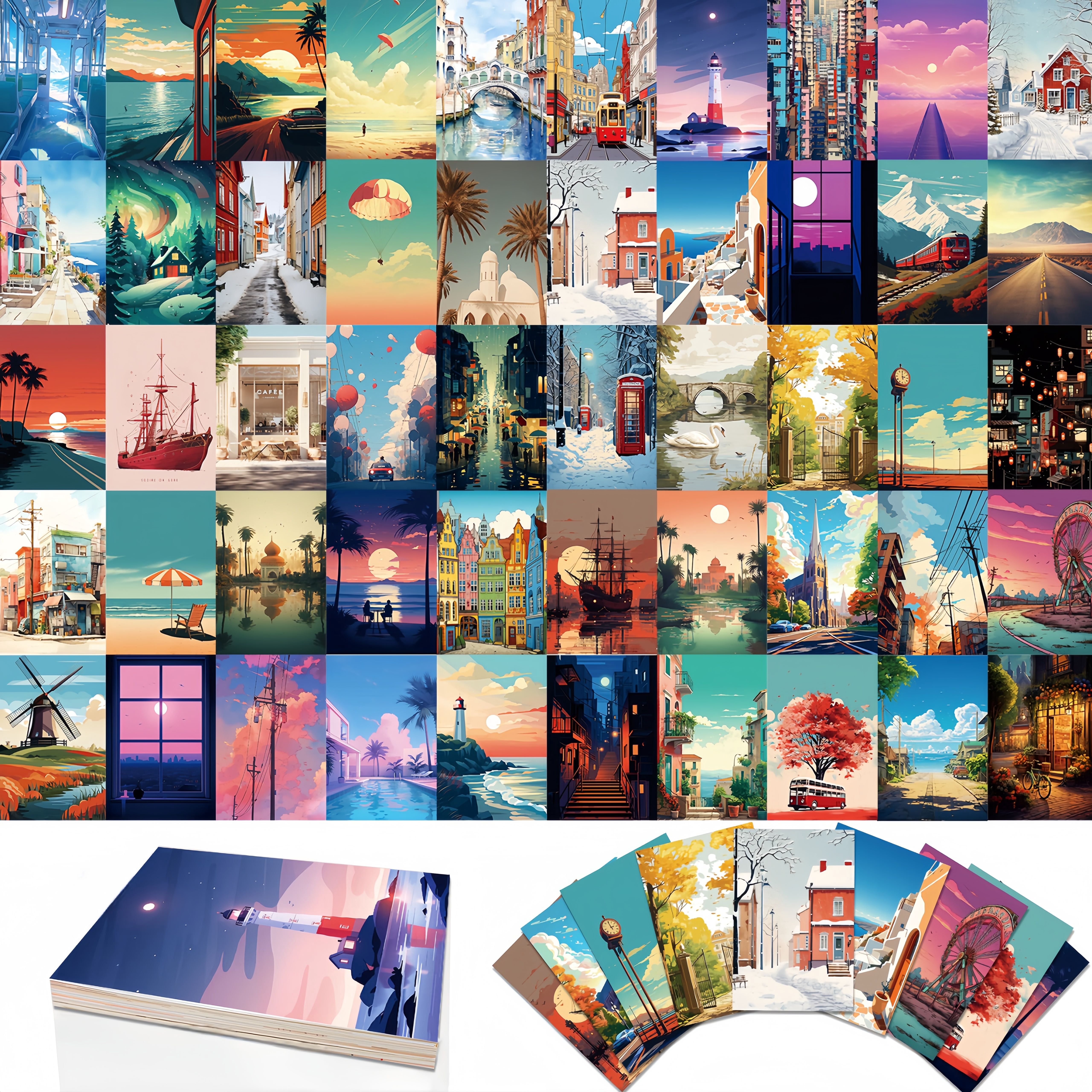 Gleaming Life Cartoon Street Scenery Postcards - Instagram-Style ...