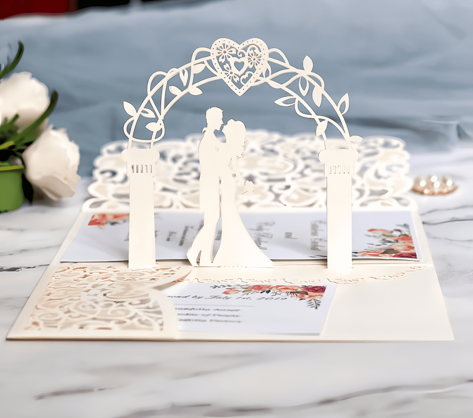 Gleaminglife 3D Pop Up Bride And Groom Milky White Wedding Invitation ...