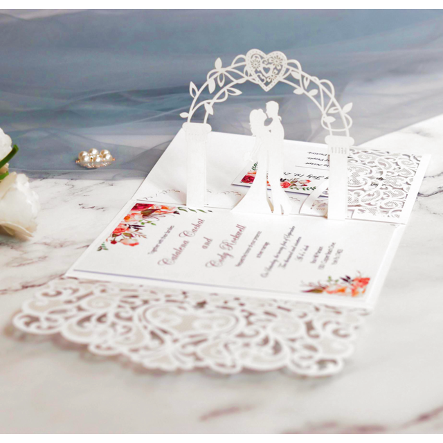 Gleaminglife 3D Pop Up Bride And Groom White Wedding Invitation Cards ...