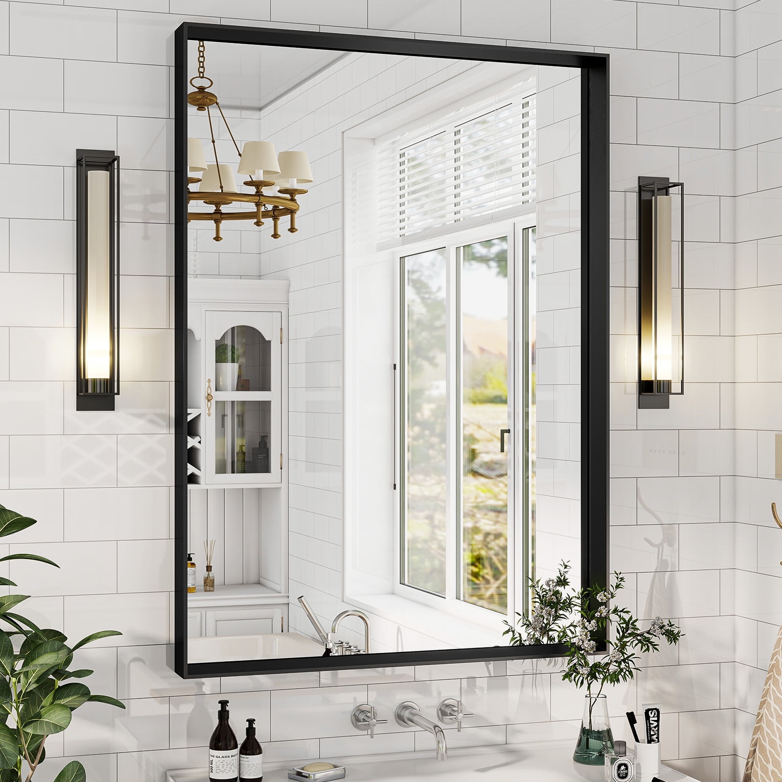 Gleamira 20"x 30" Rectangle Deep Framed Bathroom Mirror, Black ...