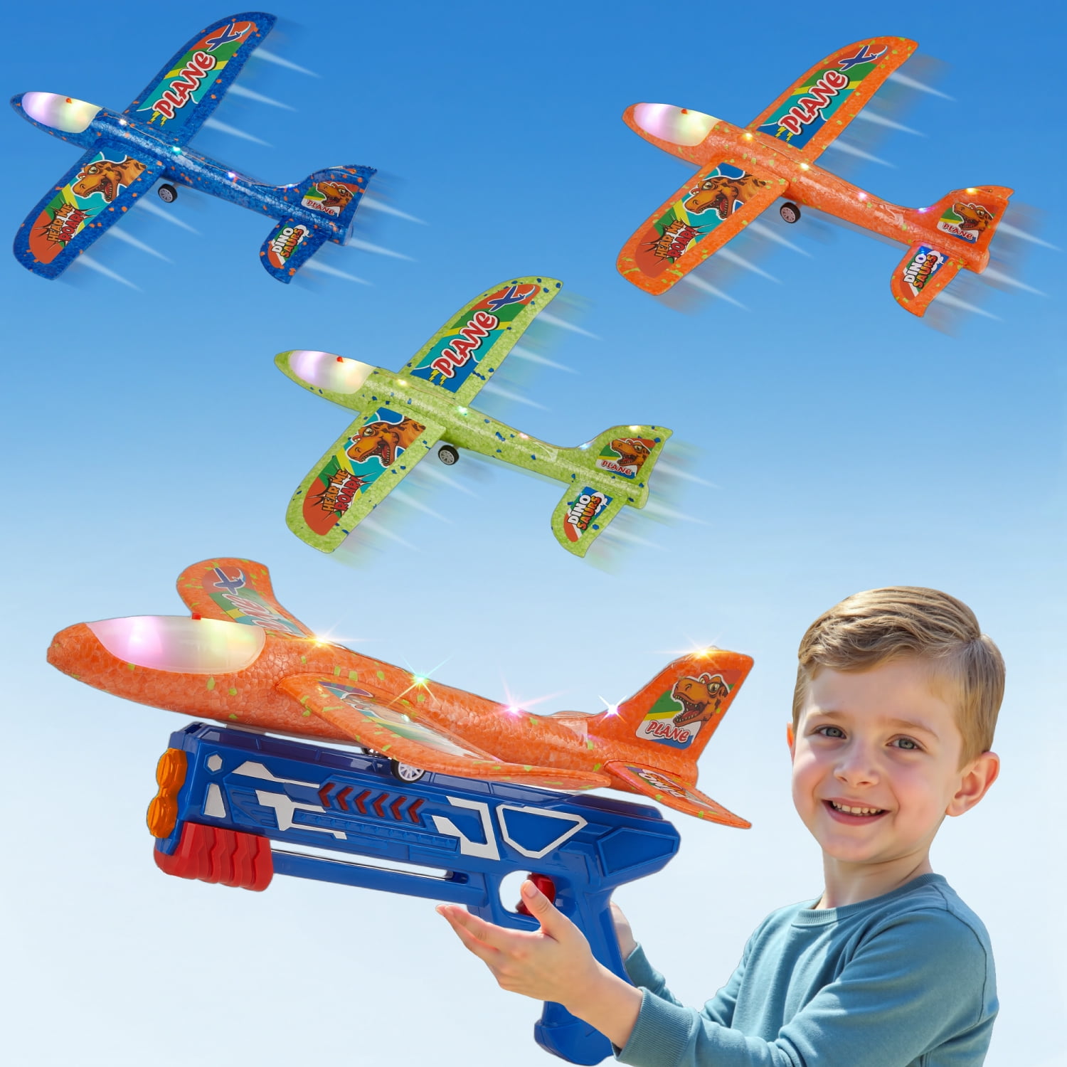 Gleamkid 3 Pack Airplane Launcher Toys, Foam Glider LED Light Airplane ...