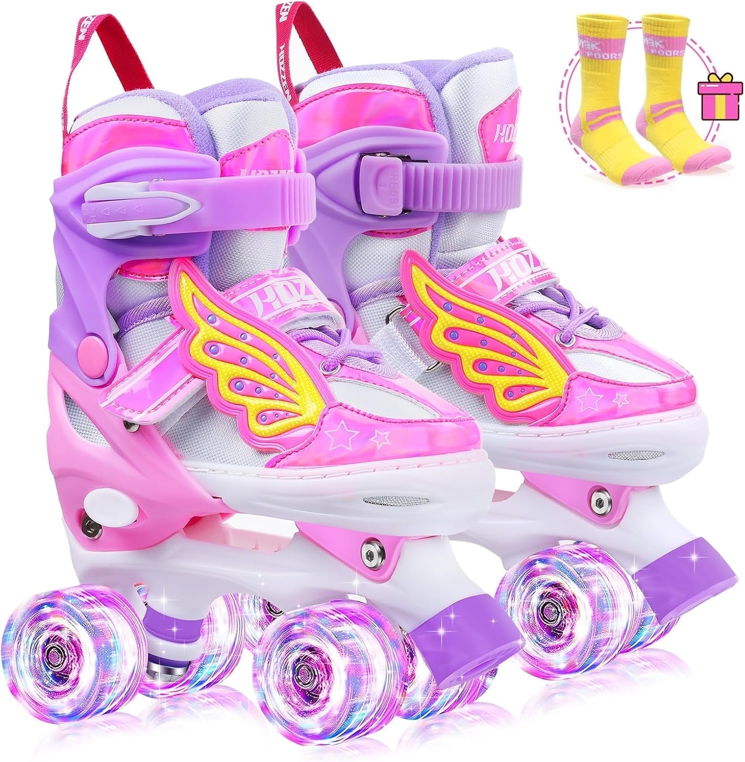 Gleamkid Girls Kids Adjustable Light Up Skates, 8 Light UP Wheels ...