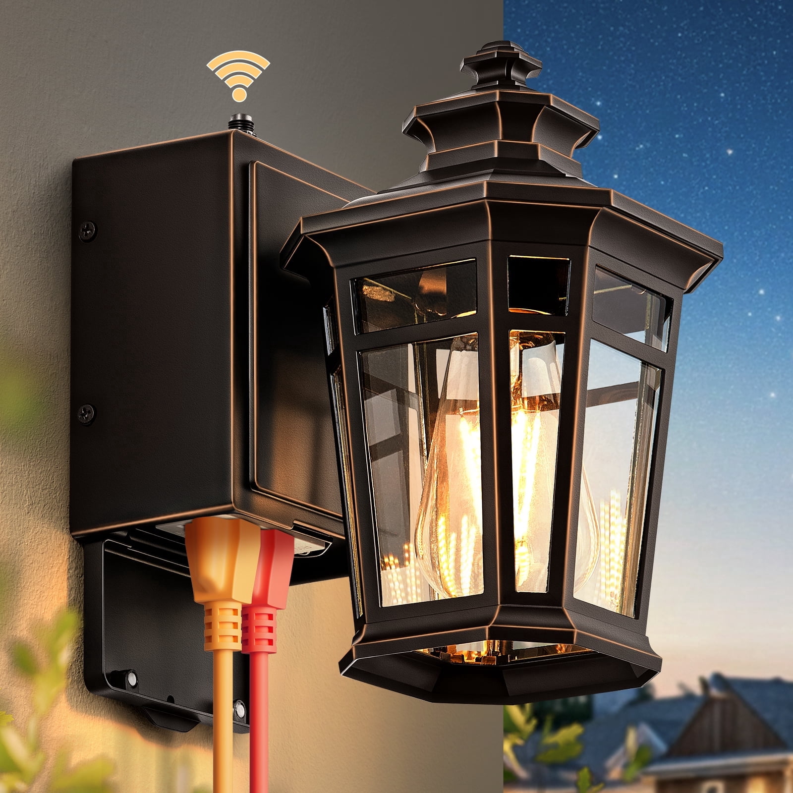 Gleamz Outdoor Wall Light with GFCI Outlet, ORB Dusk to Dawn Outdoor ...