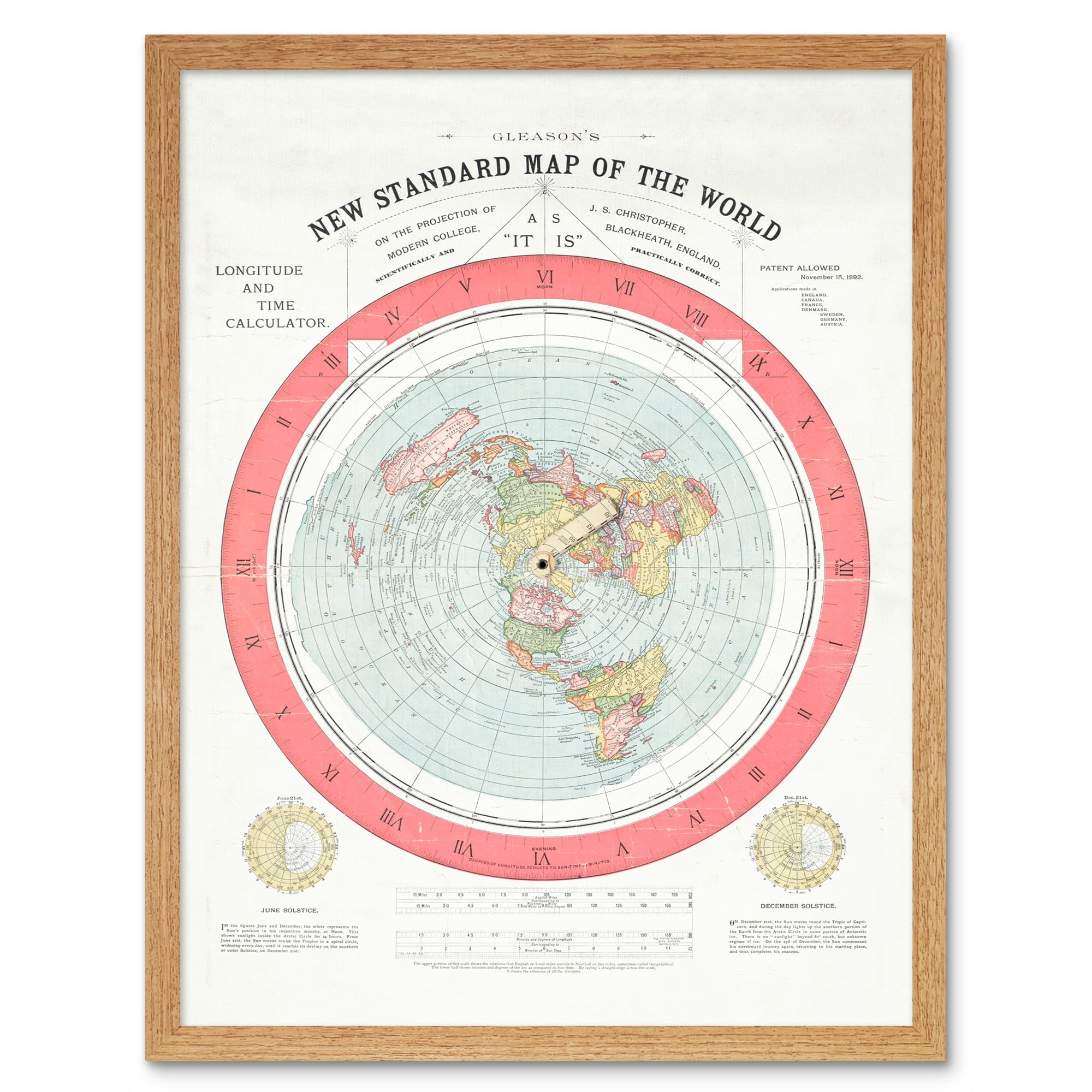 Gleason 1892 New Standard Map of the World Time Calculator Flat Earth ...