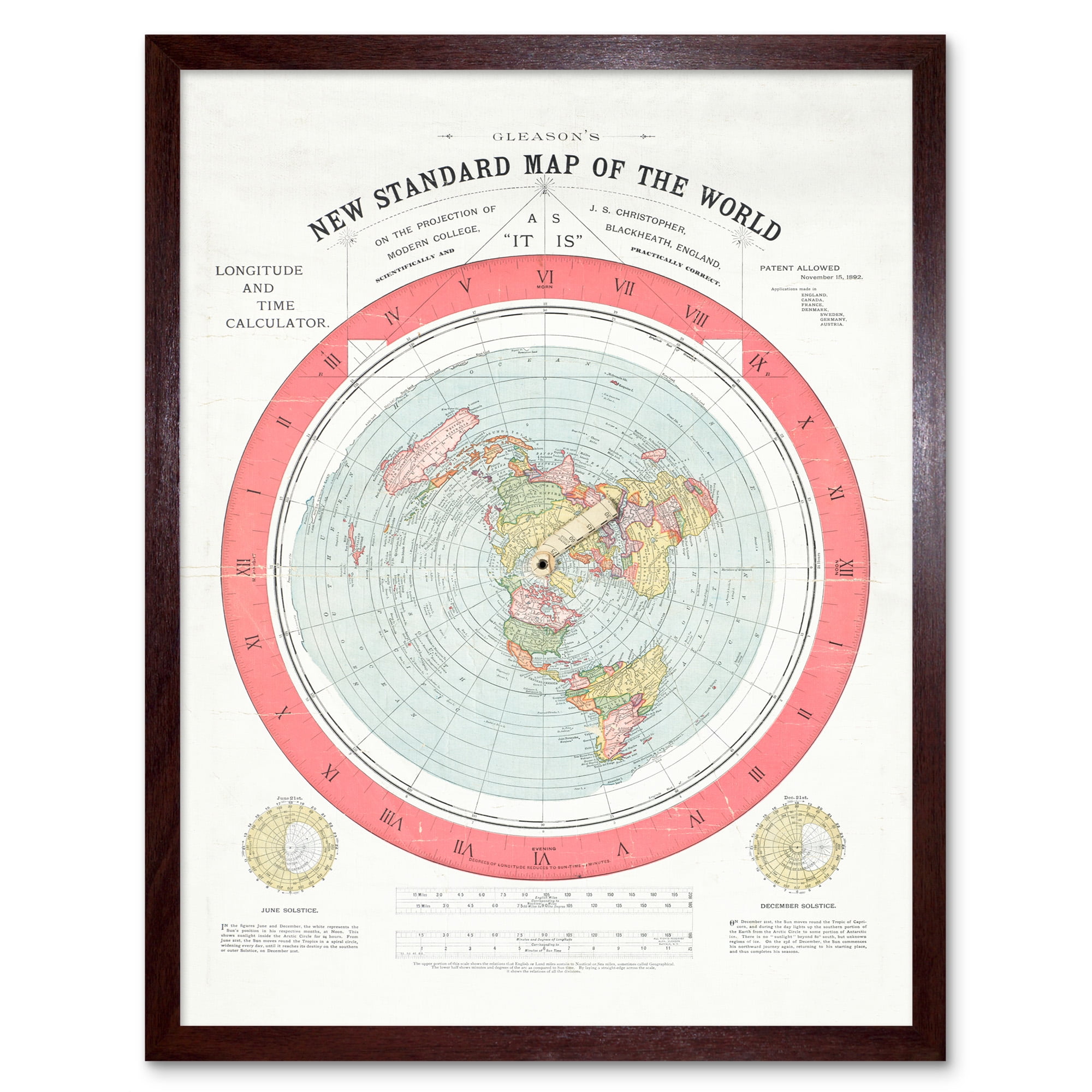 Gleason 1892 New Standard Map of the World Time Calculator Flat Earth ...