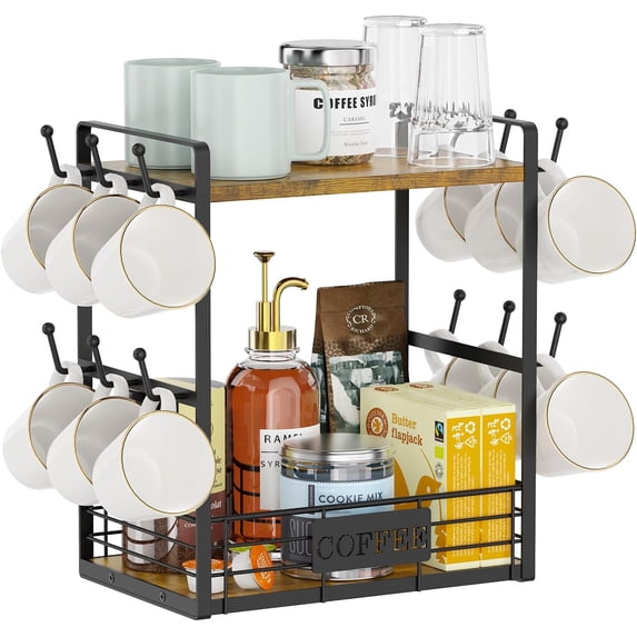 Gledich 2 Tier Coffee Cup Holder for Countertop, 12 Hooks Coffee Mug ...