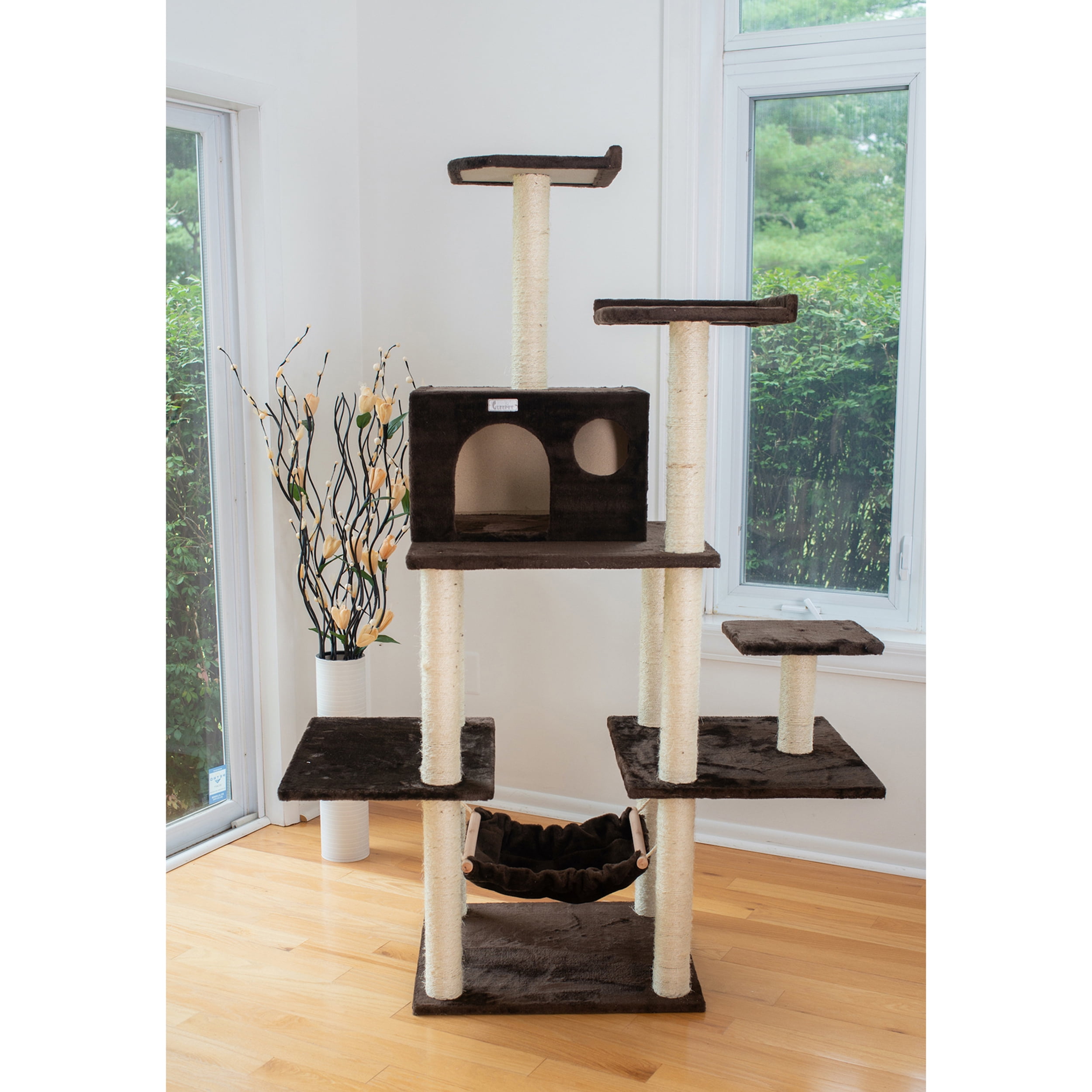 GleePet 68" Cat Tree GP78680623 Coffee Brown W Hammack 5 levels ...